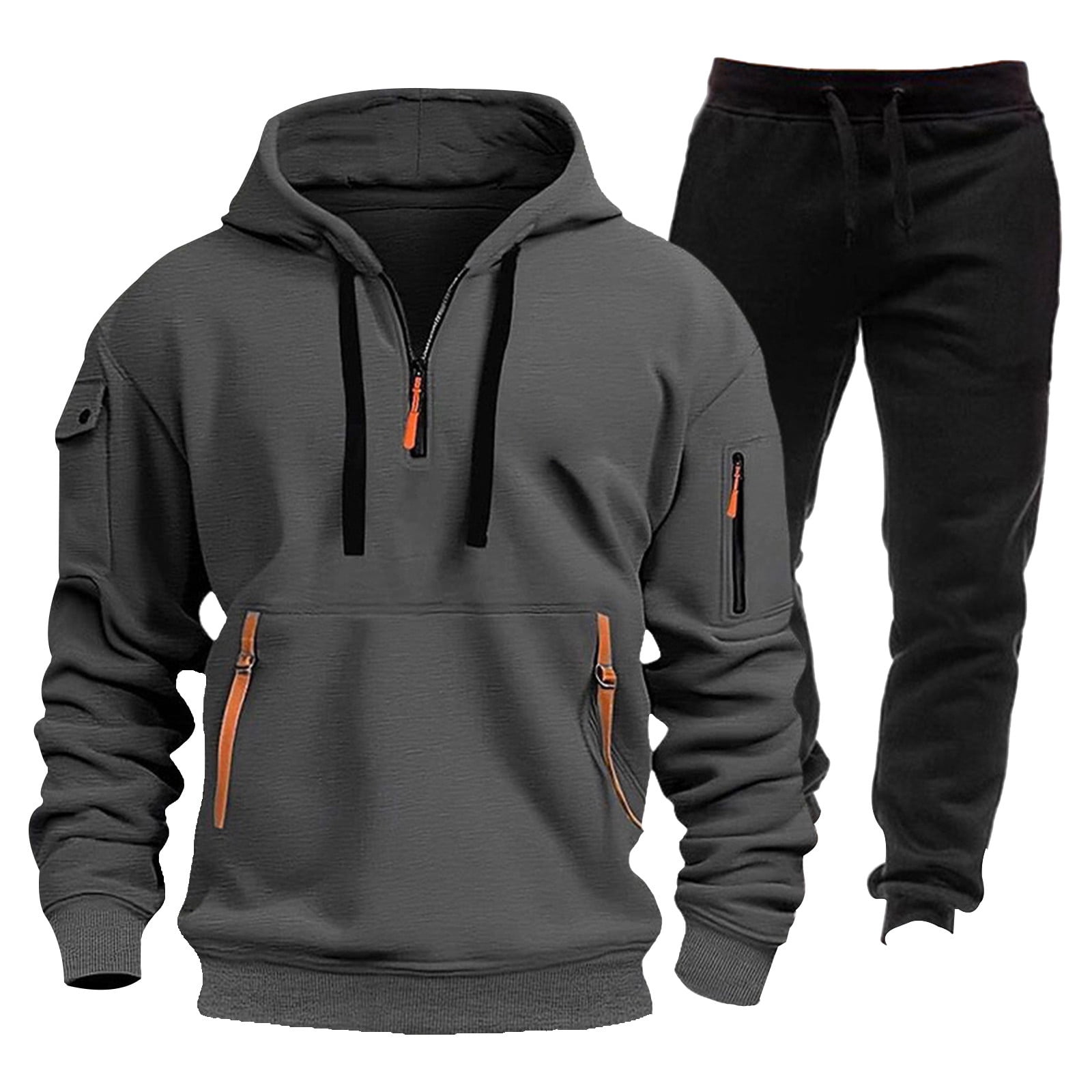 GIPQJK Men's Tracksuit 2 Piece Hoodies Quarter Zip Fleece Lined Long ...