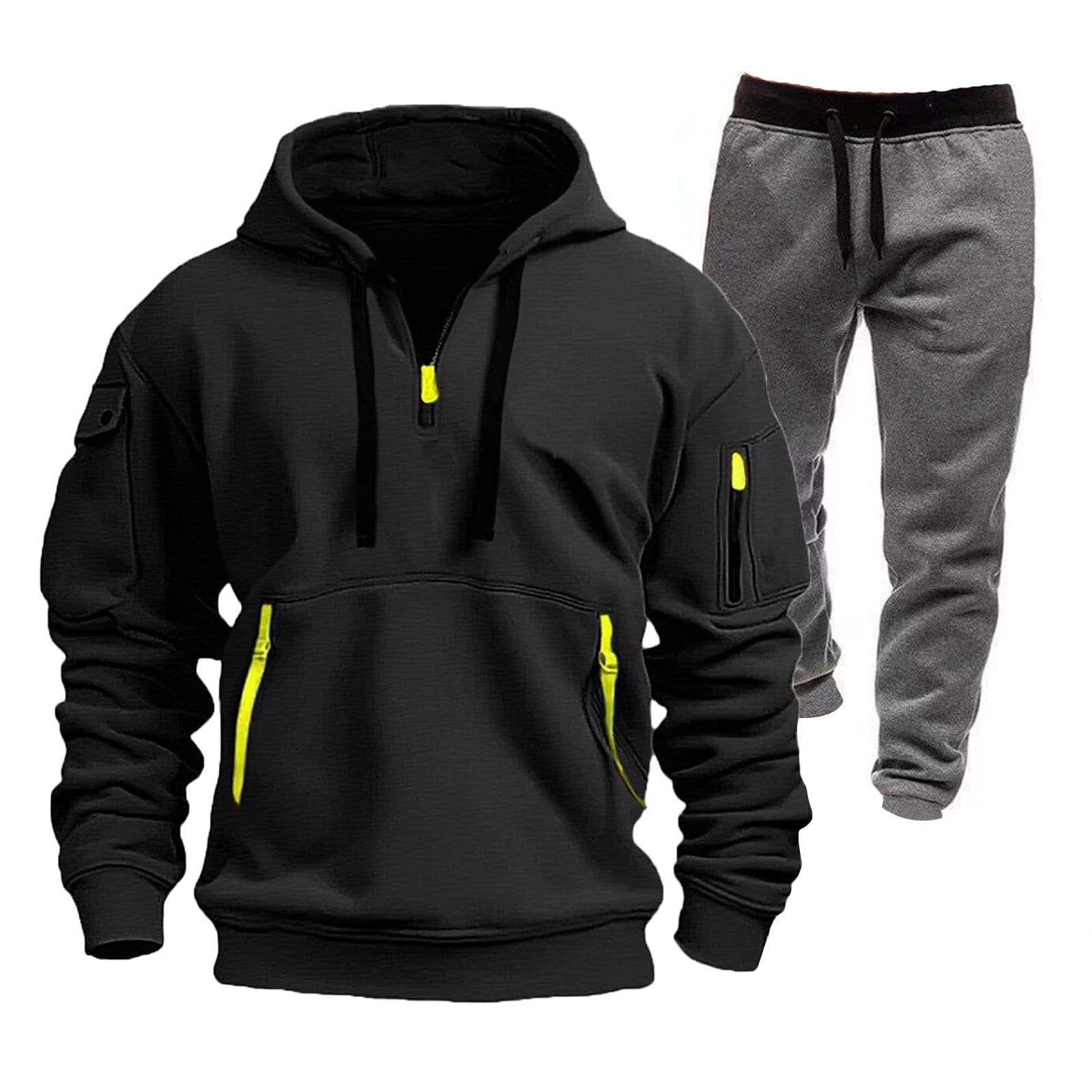 GIPQJK Men's Tracksuit 2 Piece Hoodies Quarter Zipper Fleece Long ...