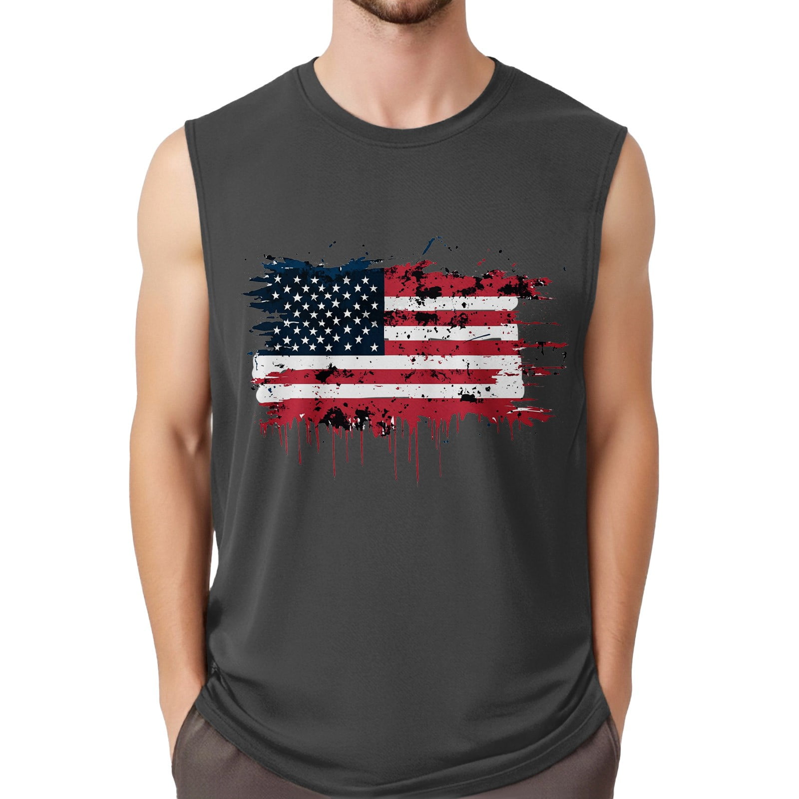 GIPQJK Mens Tank Tops Summer American Flag Crew Neck Sleeveless Shirts ...