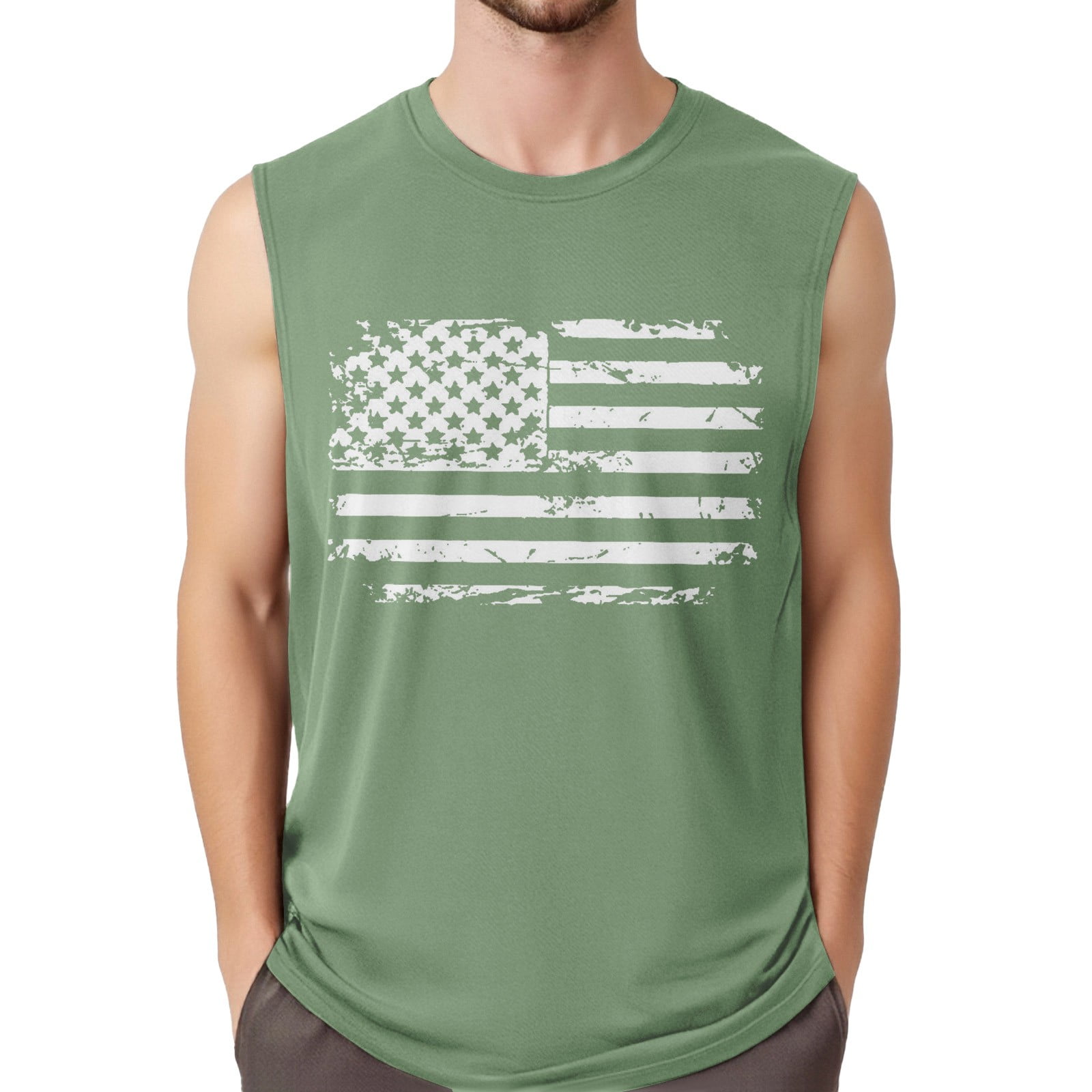 GIPQJK Mens Tank Tops Summer American Flag Crew Neck Sleeveless Tops ...