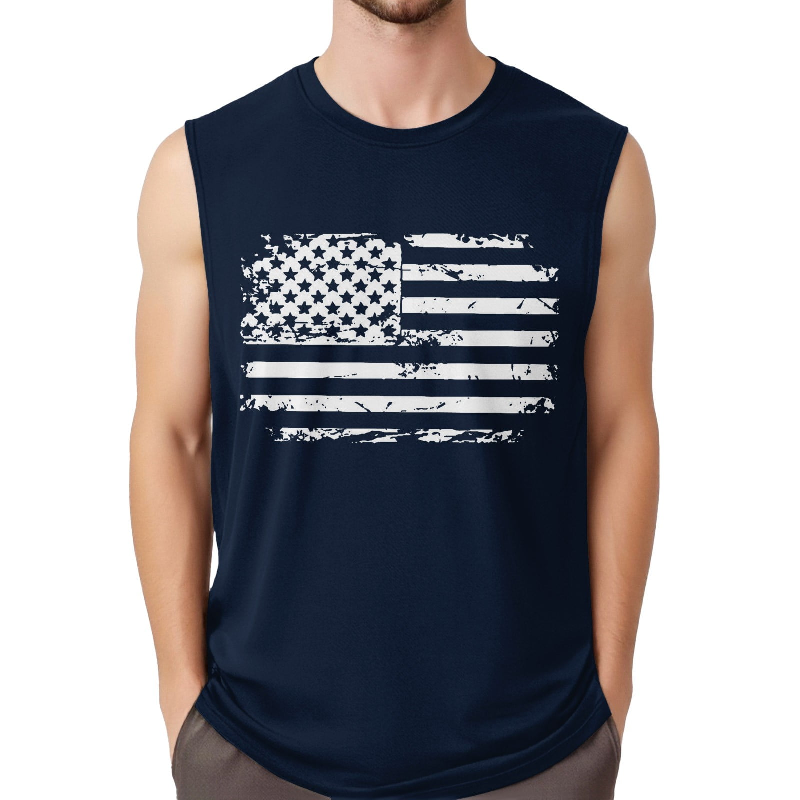 GIPQJK Muscle Tank Tops for Men American Flag Crew Neck Sleeveless Tops ...