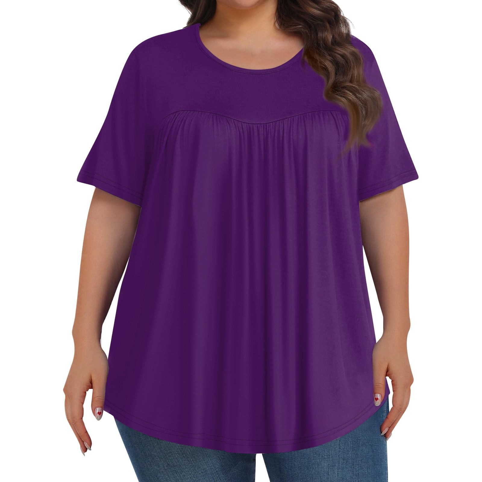 GIPQJK Plus Size Clothes for Women 4x-5x Flowy Pleated O-Neck Tunic ...