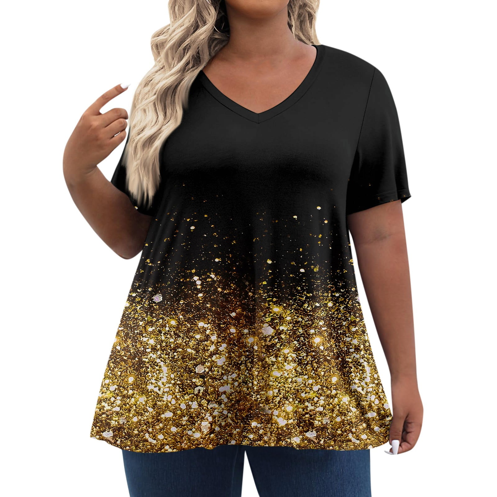 GIPQJK Plus Size Clothes for Women 4x-5x Henley V Neck Elbow Length ...