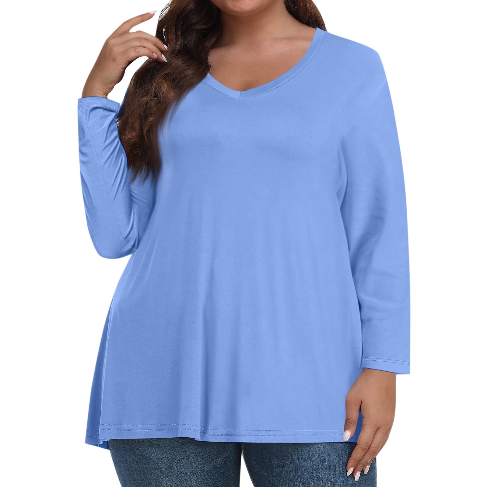 GIPQJK Plus Size Fall Outfits 4x-5x Crew Neck Long Sleeve Comfy Shirts ...