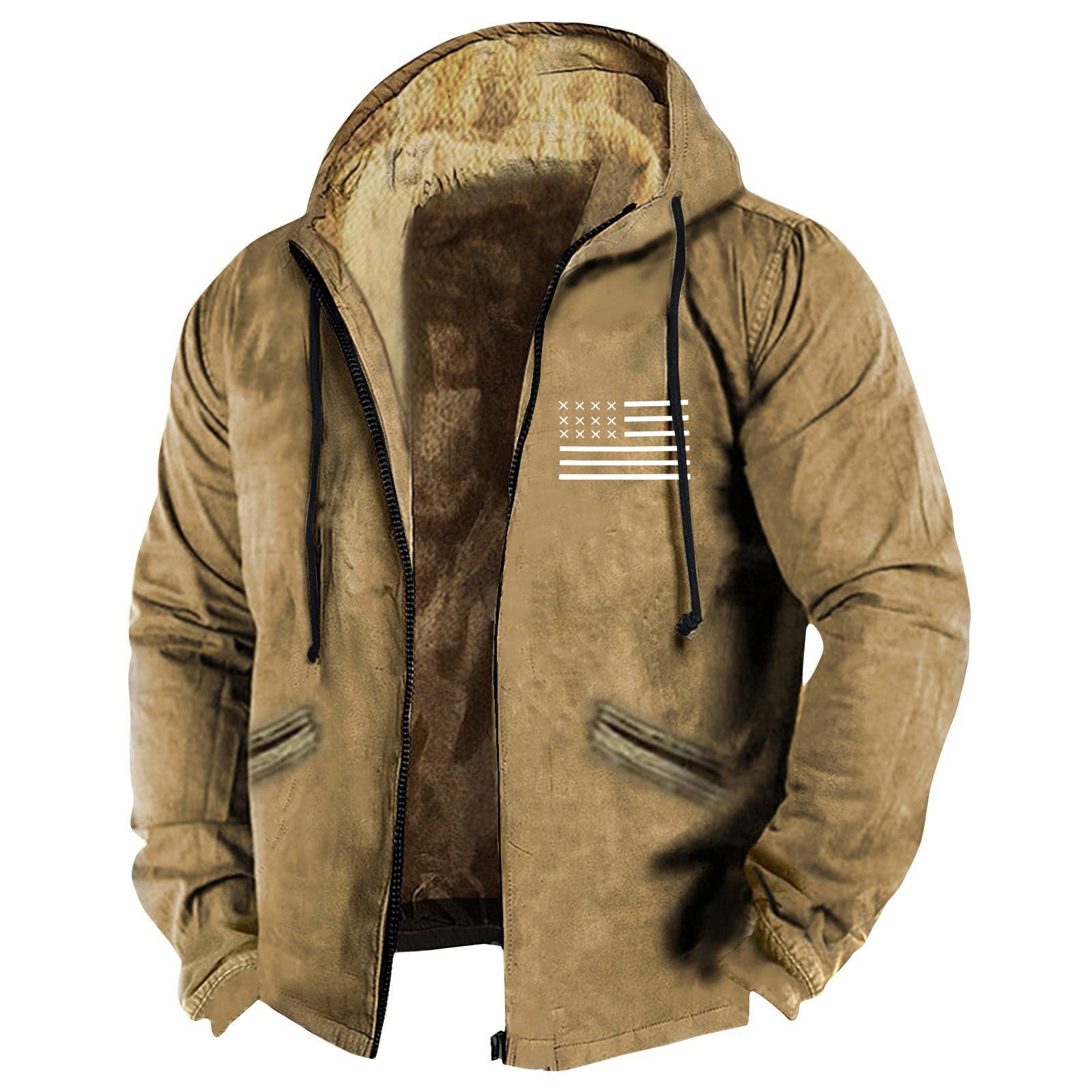 GIPQJK Plus Size Fleece Jacket for Men Sherpa Lined Full-Zip Hoodies ...