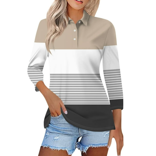 Gipqjk Plus Size Shirts For Women 3 4 Length Sleeve Polo Collared Tops