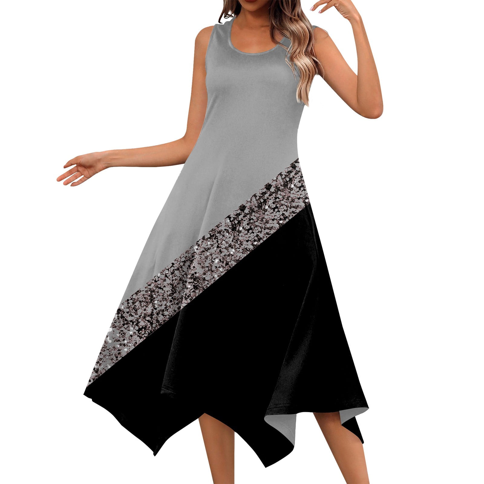 Gipqjk Plus Size Summer Dresses Sleeveless Geometric Swing Beach Dress