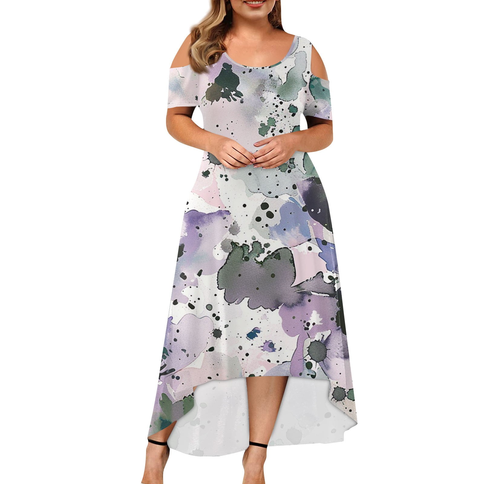Gipqjk Plus Size Sundress For Curvy Women Sexy Trendy Floral Boho Off