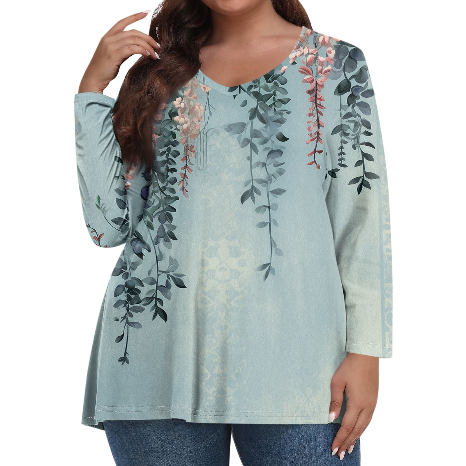 GIPQJK Plus Size Tunic Tops for Women 4x-5x Long Sleeve Scoop Neck ...