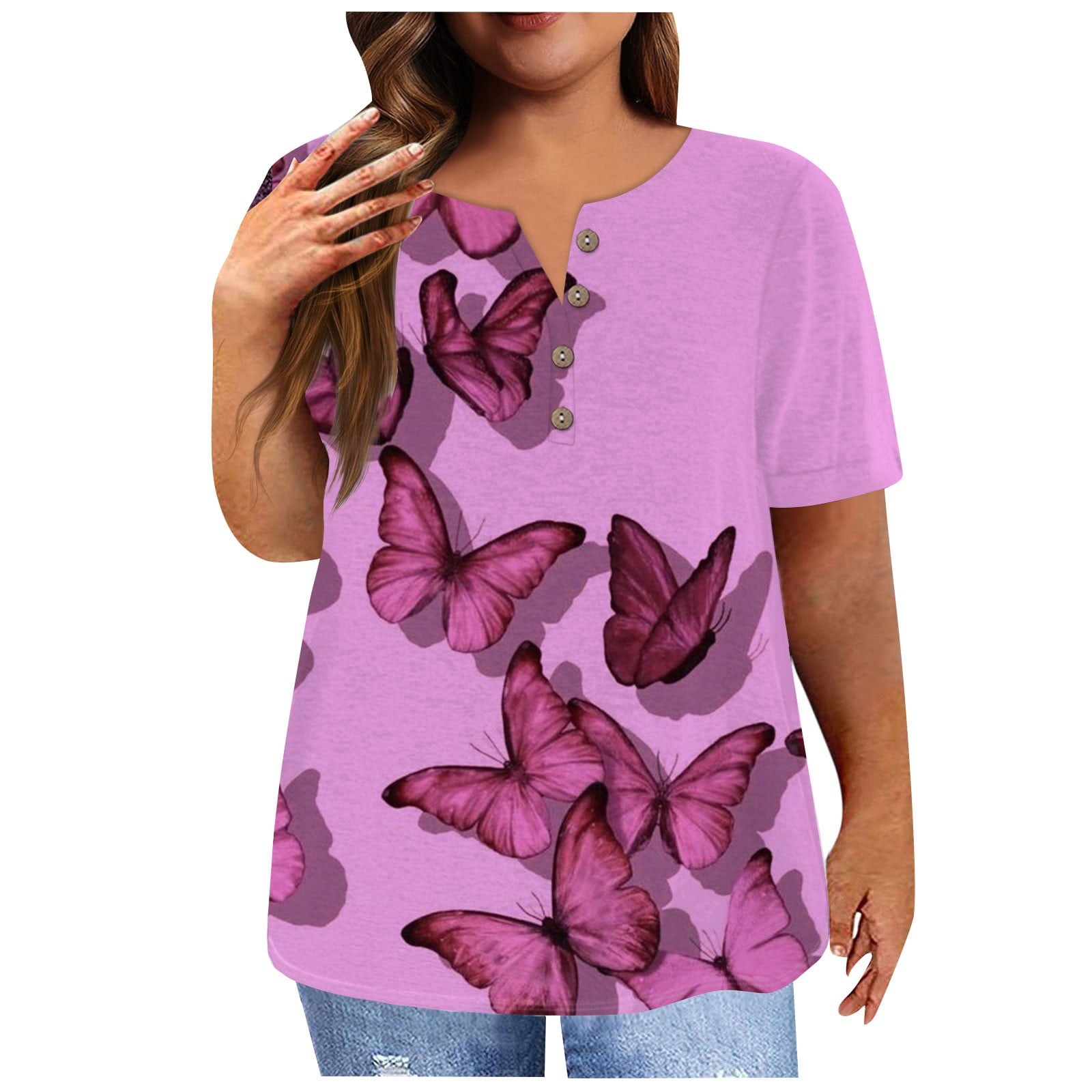 GIPQJK Plus Size Womens Tops 4x-5x Short Sleeve Shirts Henley V Neck ...