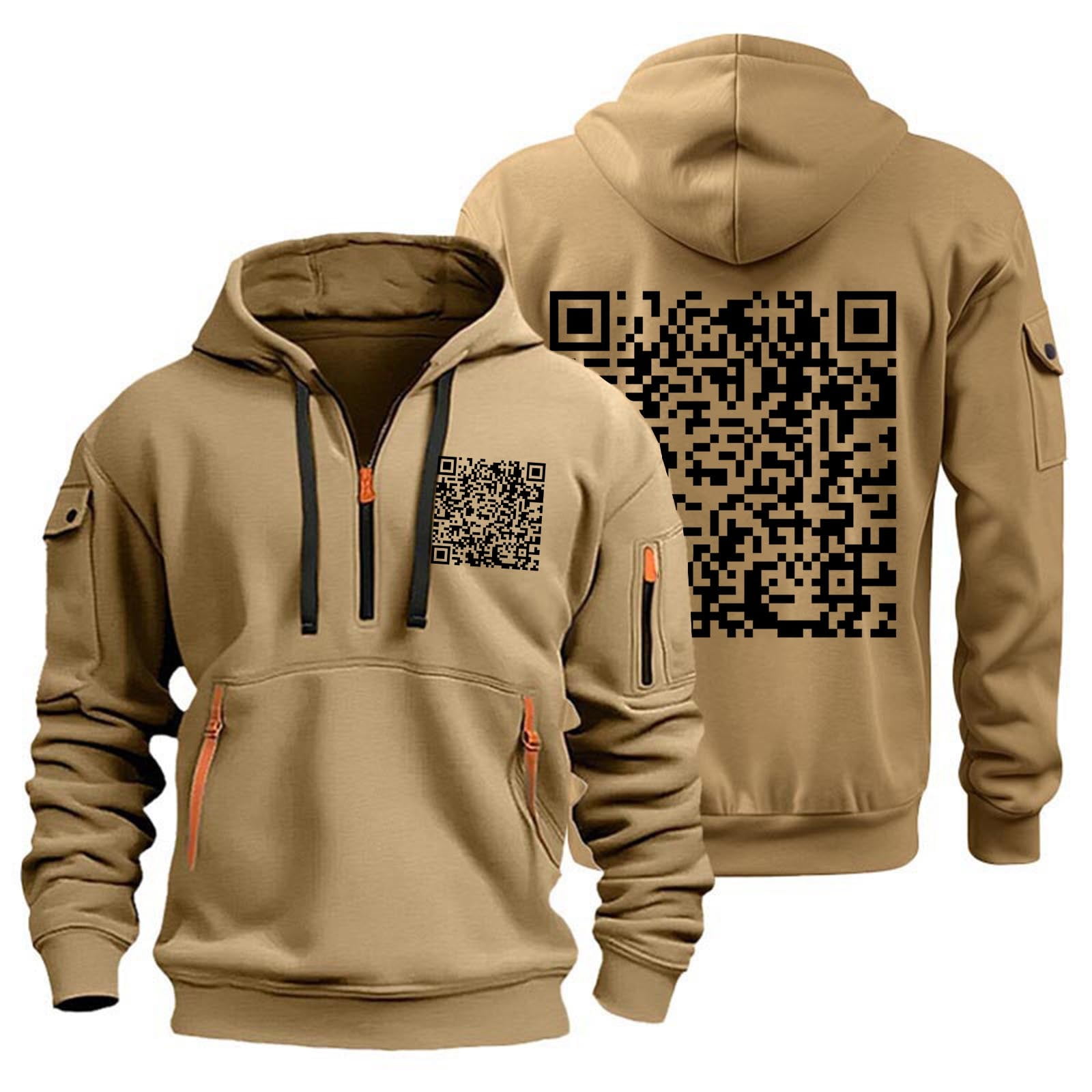 GIPQJK Qr Code Hoodies for Men Half Zip Up Fleece Lined Long Sleeve ...