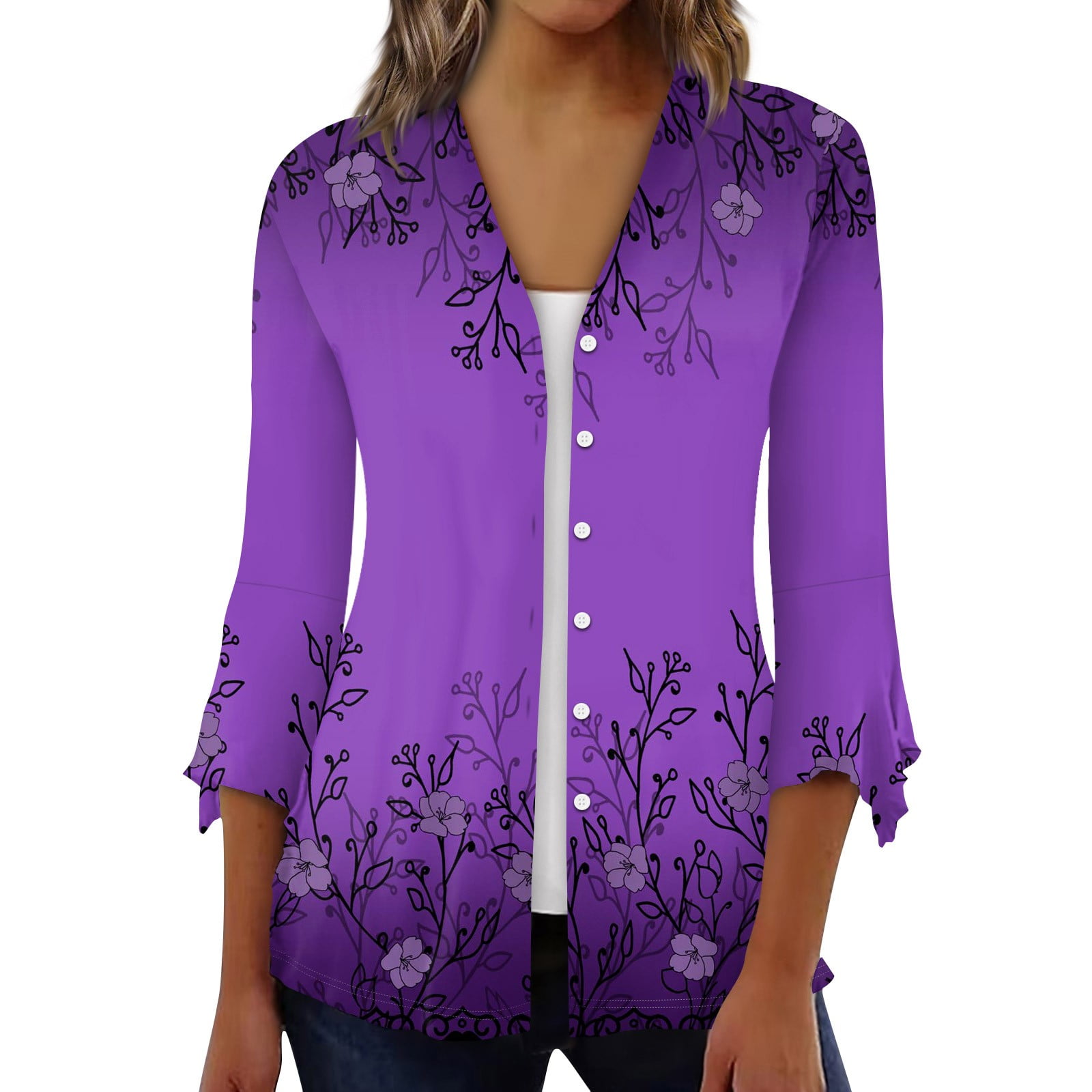 Gipqjk Summer Cardigans For Women Lightweight 34 Sleeve Kimonos For Women Plus Size Open Front