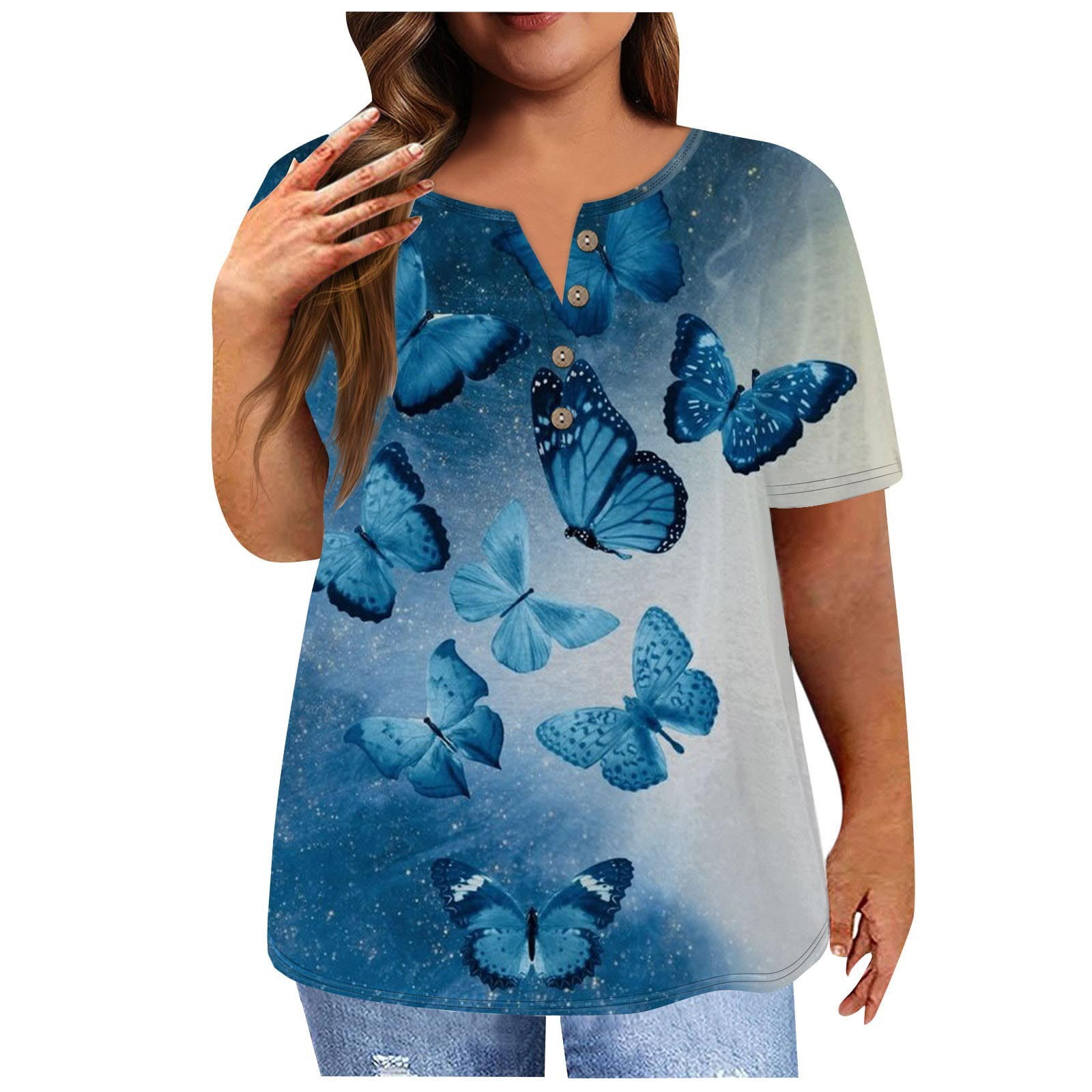 GIPQJK Summer Tops for Women Short Sleeve Henley V Neck Button up Going ...
