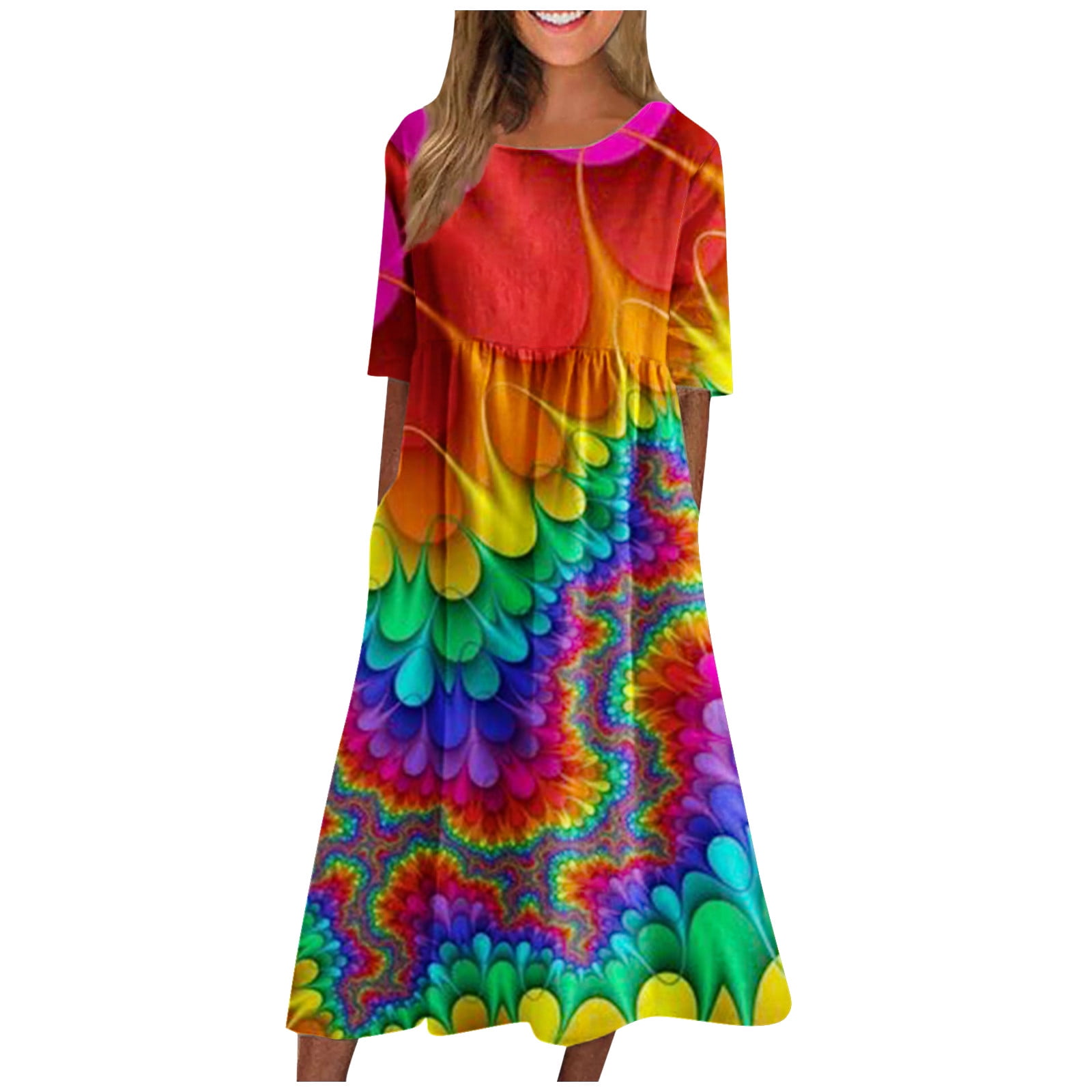 Gipqjk Sundresses For Women Summer Vacation Causal Crewneck Short