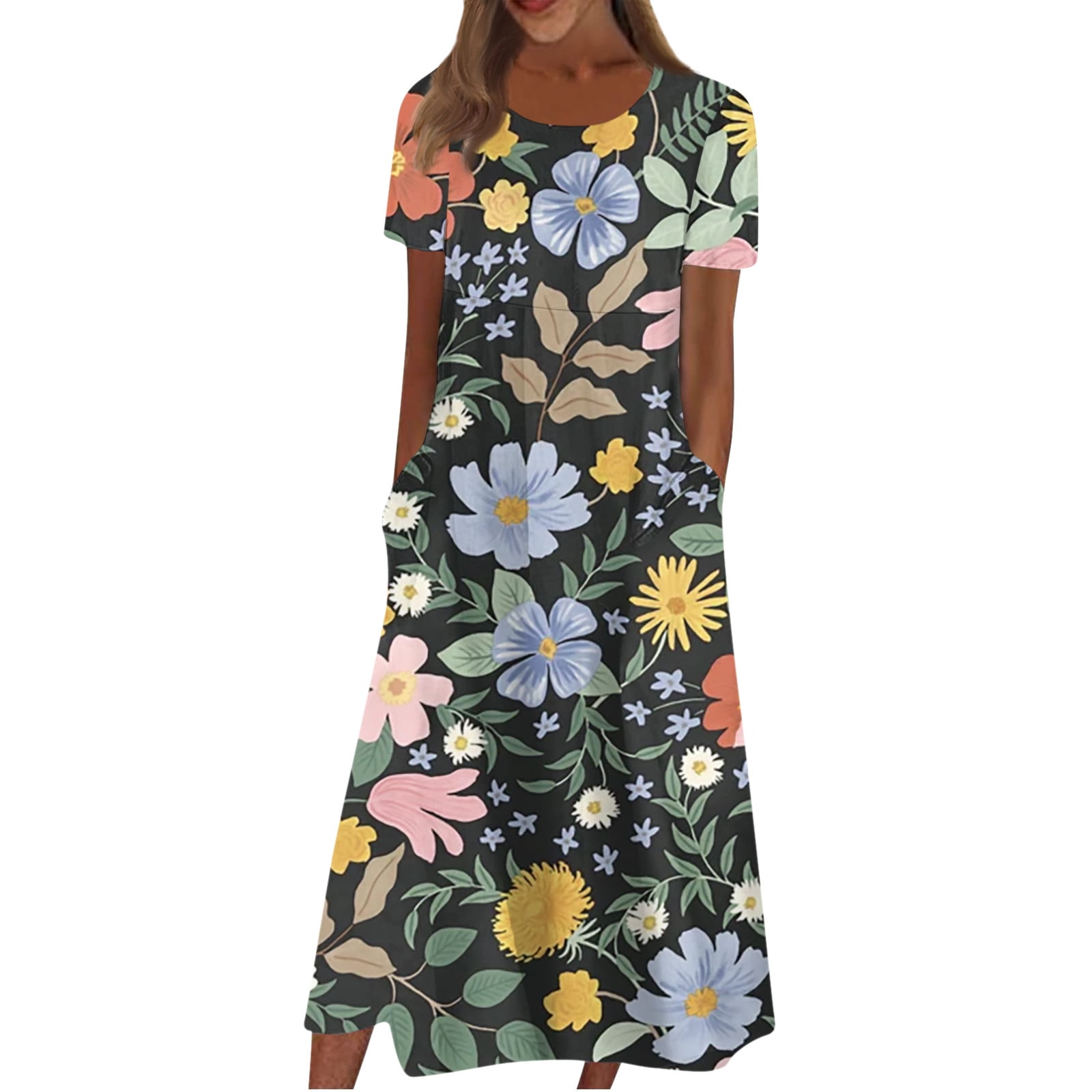 Gipqjk Sundresses For Women Summer Vacation Causal Round Neck Short