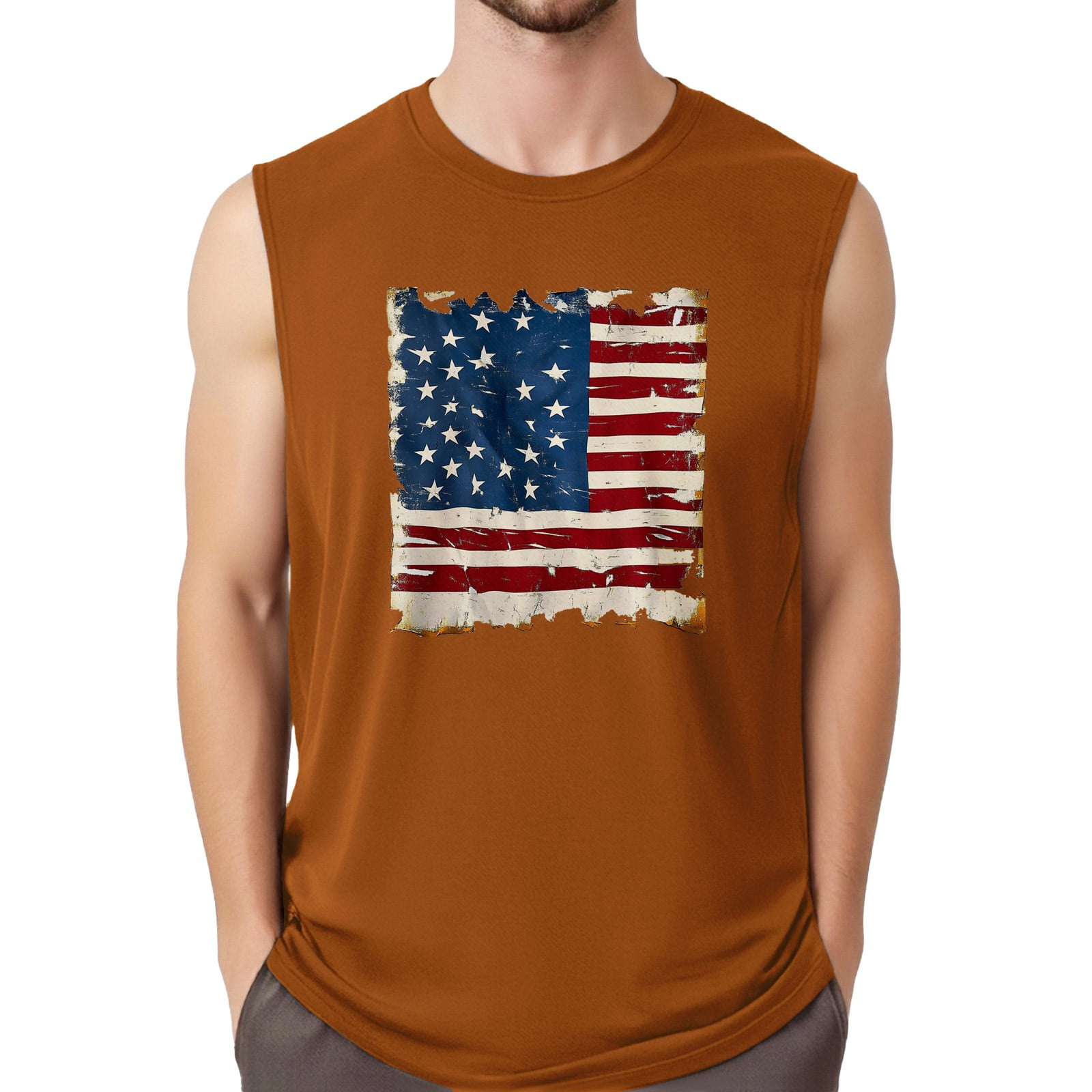 GIPQJK Tank Tops Men American Flag Crew Neck Sleeveless Shirts ...