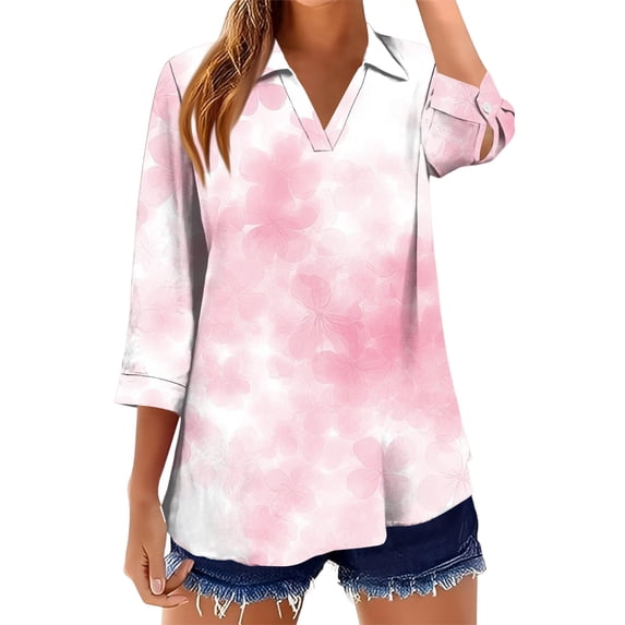 GIPQJK Women's 3/4 Length Sleeve Tops Basic Collar Casual Dressy Polos ...