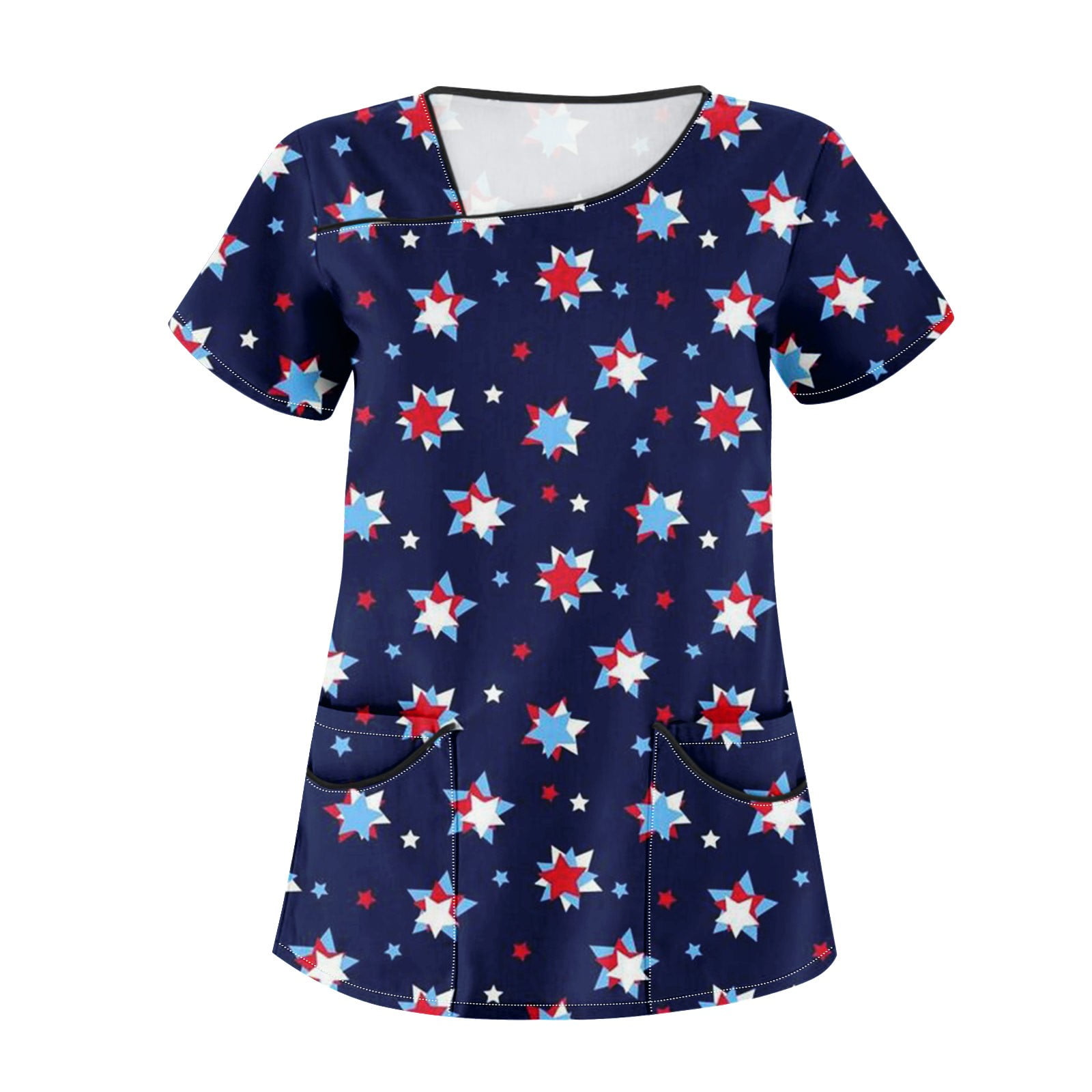 GIPQJK Women's American Flag Scrub Top Shirt Independence Day Patriotic ...