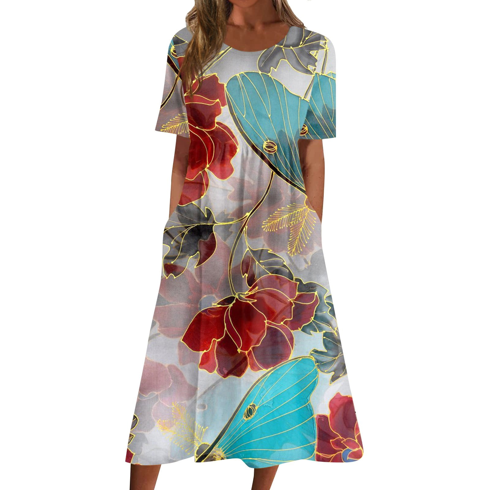 Gipqjk Womens Summer Dresses 2024 Vacation Causal Scoop Neck Short