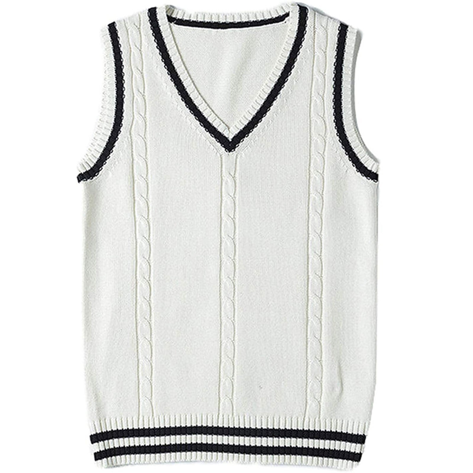 GIPQJK Women's V Neck Trendy Sweater Vest Cable Knit Sleeveless ...