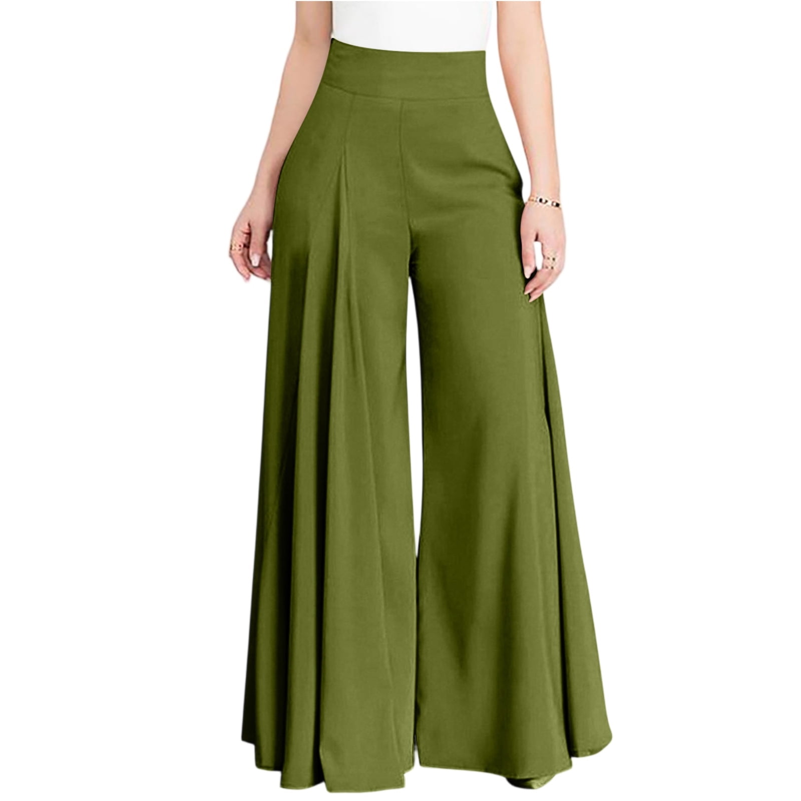 GIPQJK Women's Wide Leg Palazzo Pants High Waist Pull on Flow Dress Pants Business Bbaggy Work ...
