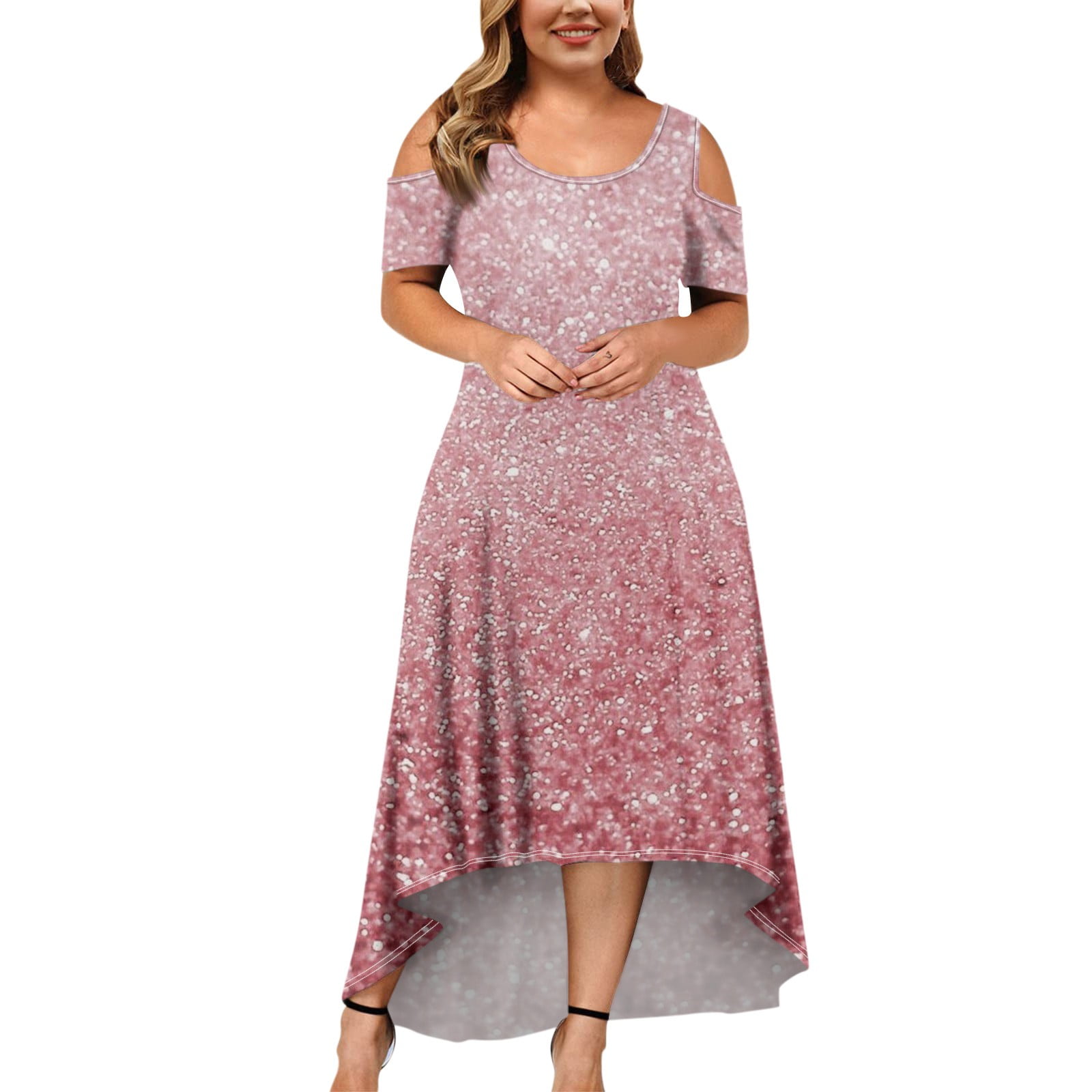 Gipqjk Womens Plus Size Dresses 4x 5 Trendy Sequin Boho Cold Shoulder