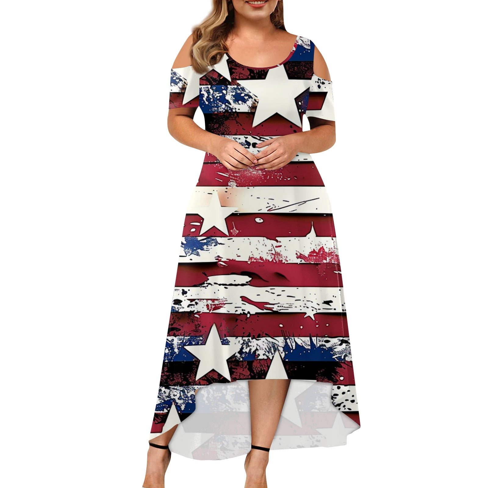 Gipqjk Womens Plus Size Dresses Summer Trendy American Flag Boho Cold