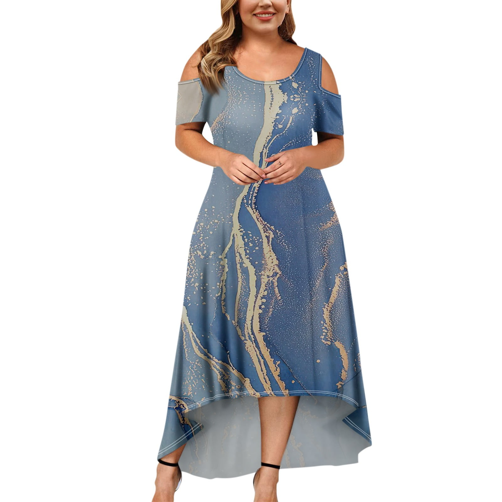 Gipqjk Womens Plus Size Summer Dresses 4x 5 Trendy Floral Boho Cold