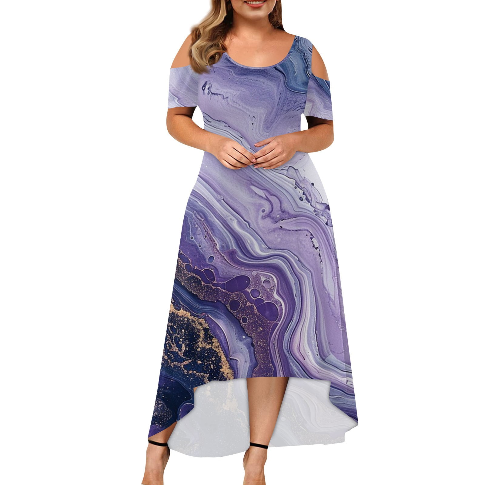 Gipqjk Womens Plus Size Summer Dresses 4x Trendy Marble Boho Cold