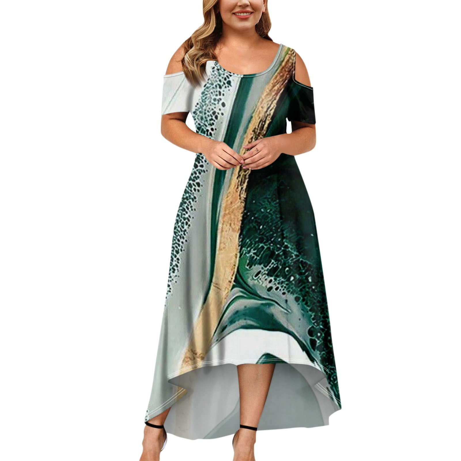 Gipqjk Womens Plus Size Summer Maxi Dresses 4x Trendy Floral Boho Cold