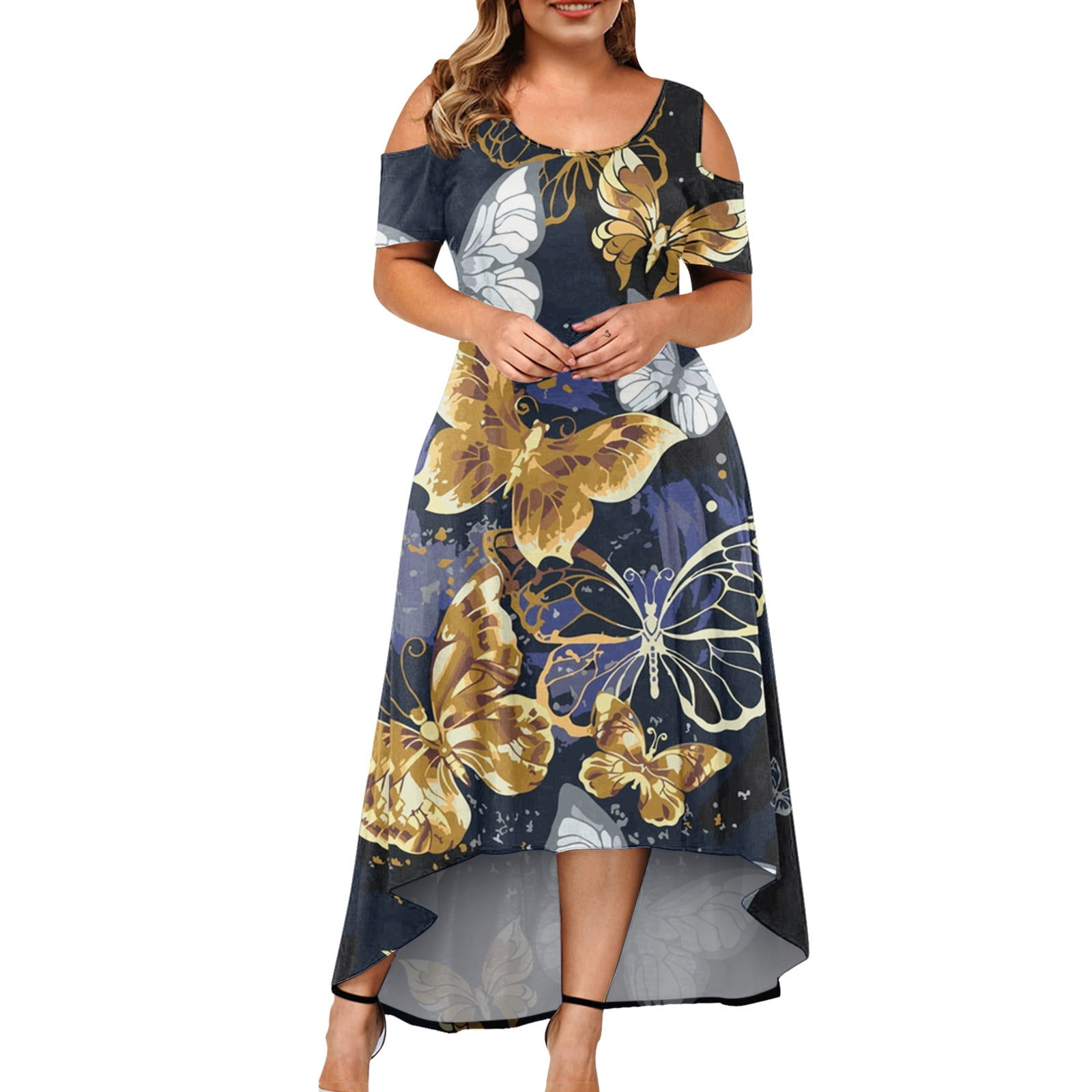 Gipqjk Womens Plus Size Summer Sun Dresses Sexy Trendy Butterfly Boho