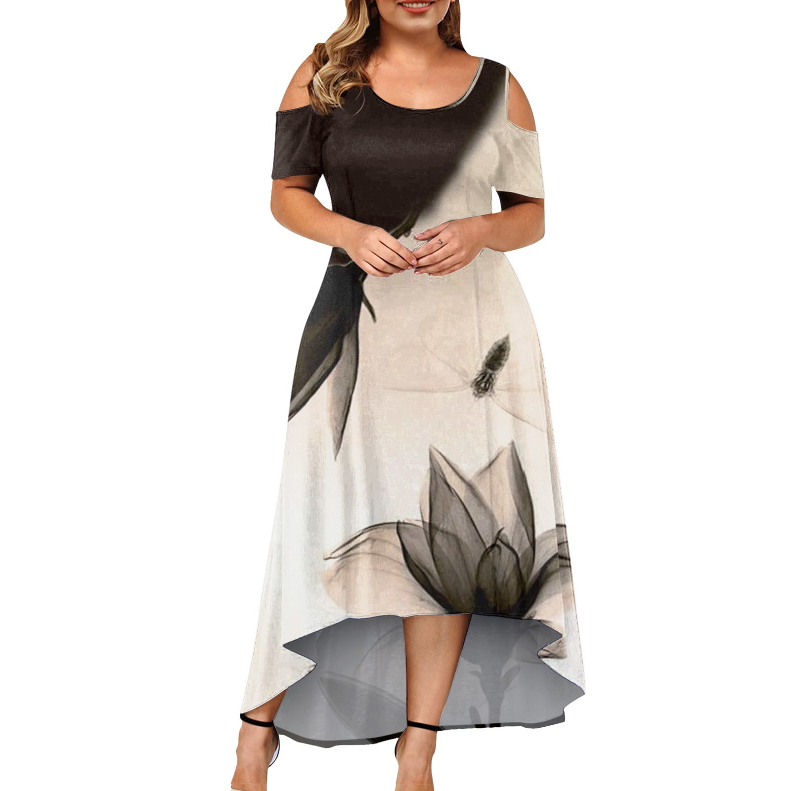 Gipqjk Womens Plus Size Sun Dresses 4x 5x Trendy Floral Boho Cold