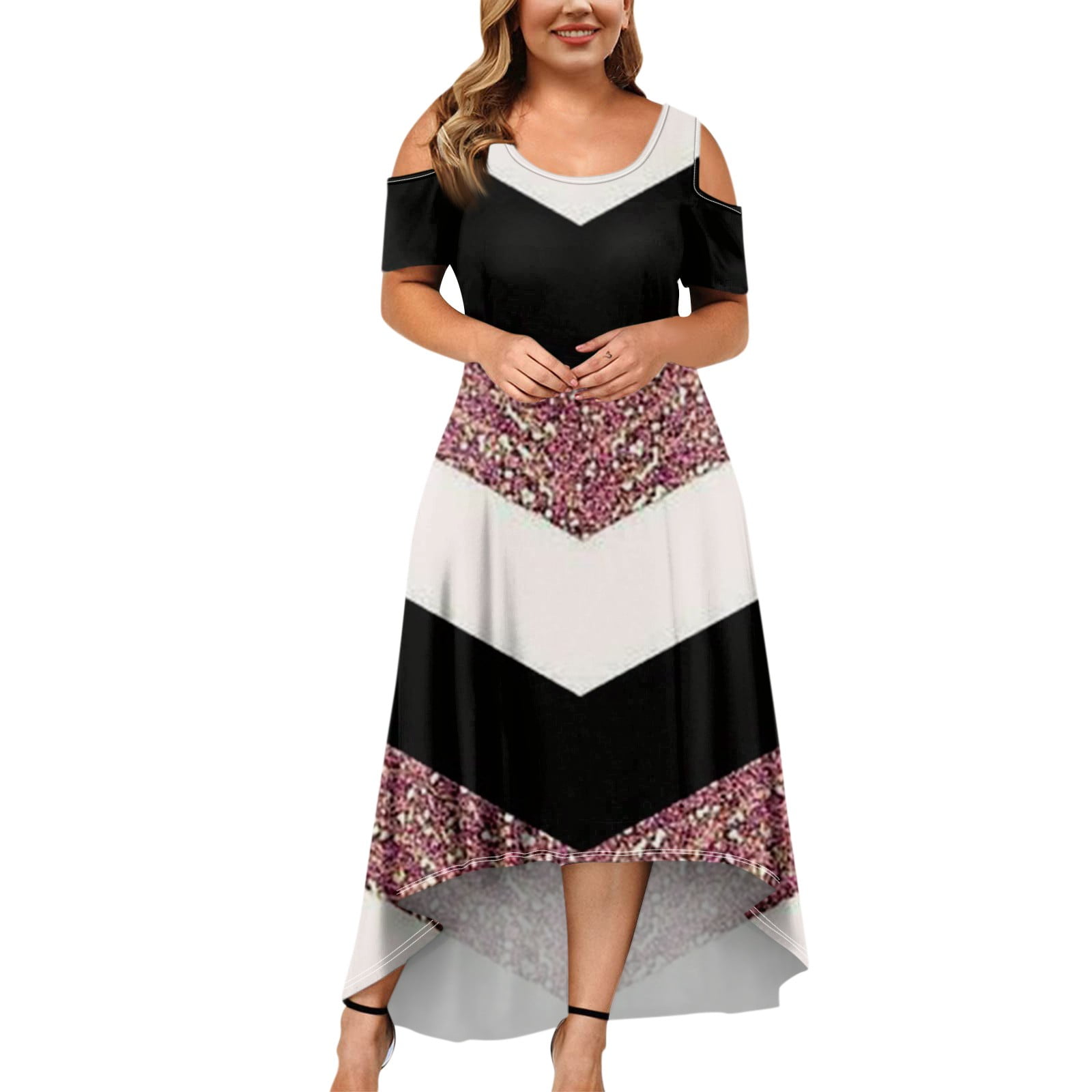 Gipqjk Womens Plus Size Sun Dresses Summer Trendy Sequin Boho Off