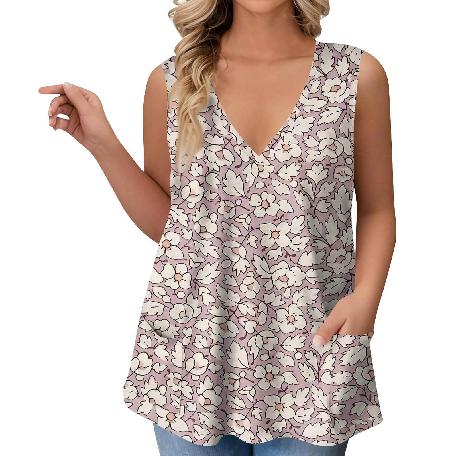 GIPQJK Womens Sleeveless Tank Tops Plus Size Deep V Neck Sleeveless ...