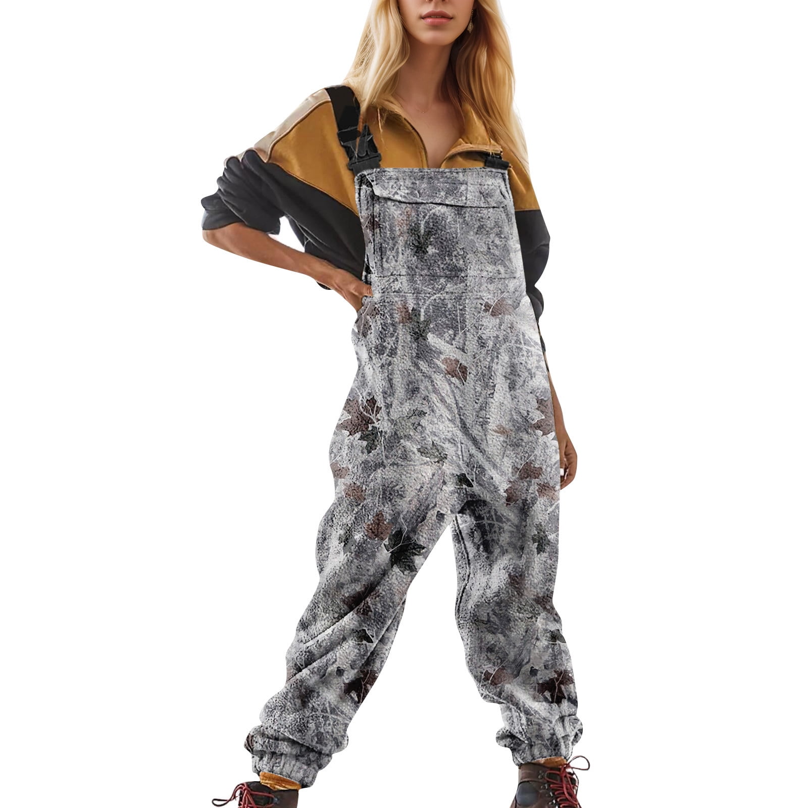GIPQJK Womens Winter Fashion Fleece Camo Overalls Sherpa Loose Fit Snow ...