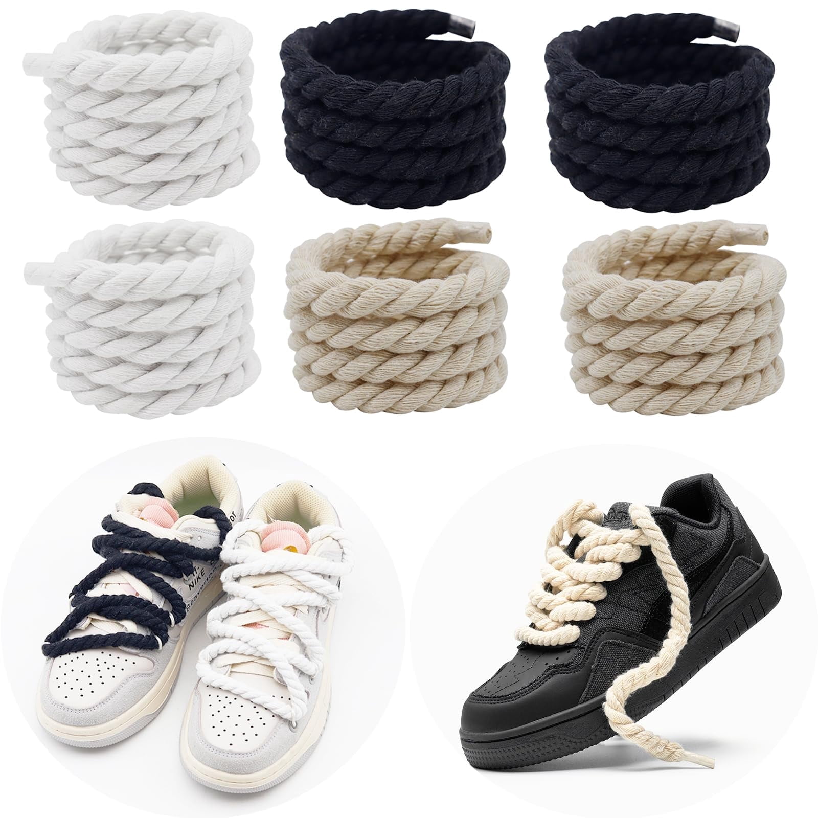 GIRACOA 3 Pairs Thick Round Rope Laces 150cm Long Thick Wide Laces 0 ...