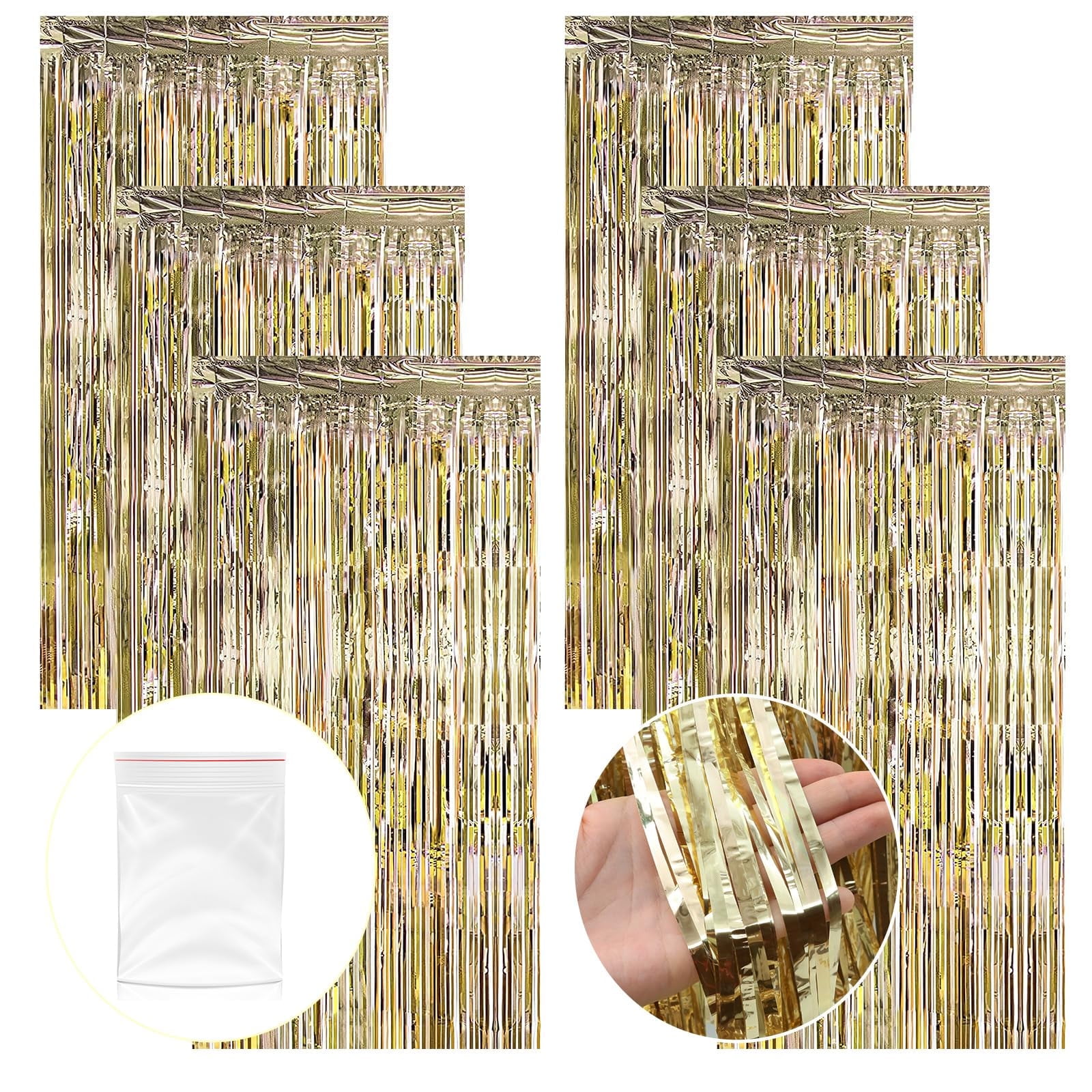 GIRACOA 6 Pieces Party Curtain Metallic Fringe Curtain, Gold Glitter ...