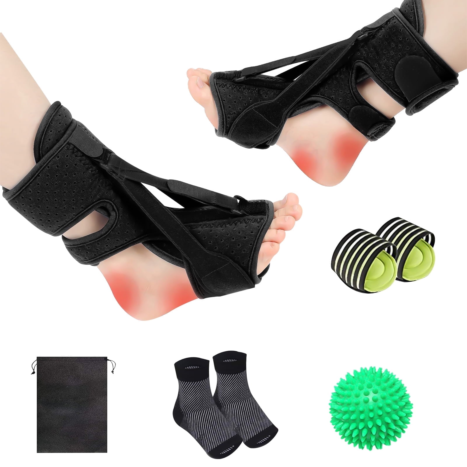 GIRACOA 8 Pcs Plantar Fasciitis Night Splint Kit, Foot Brace with ...