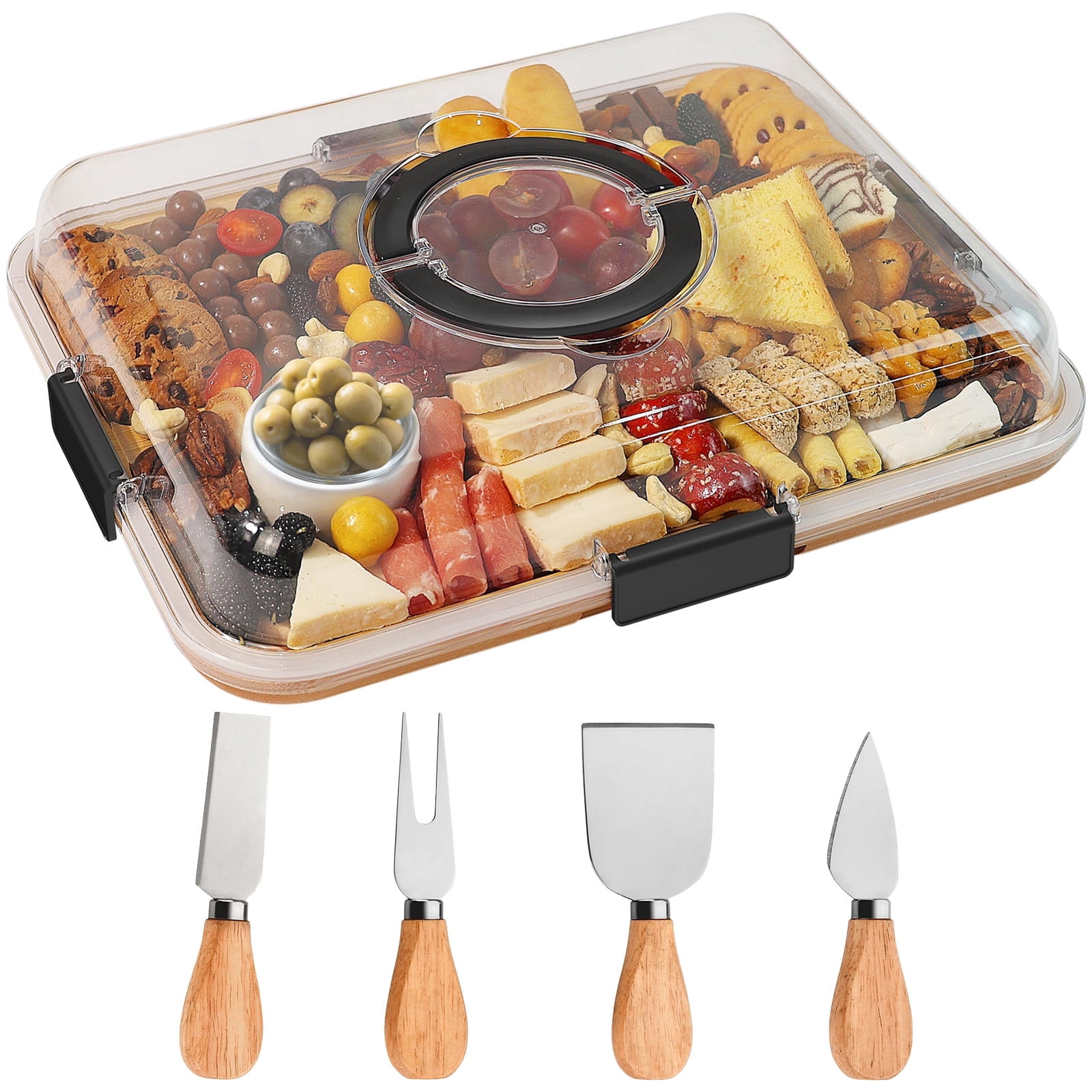 GIRACOA Charcuterie Board with Clear Lid & Handle – 4 Cheese Tools ...