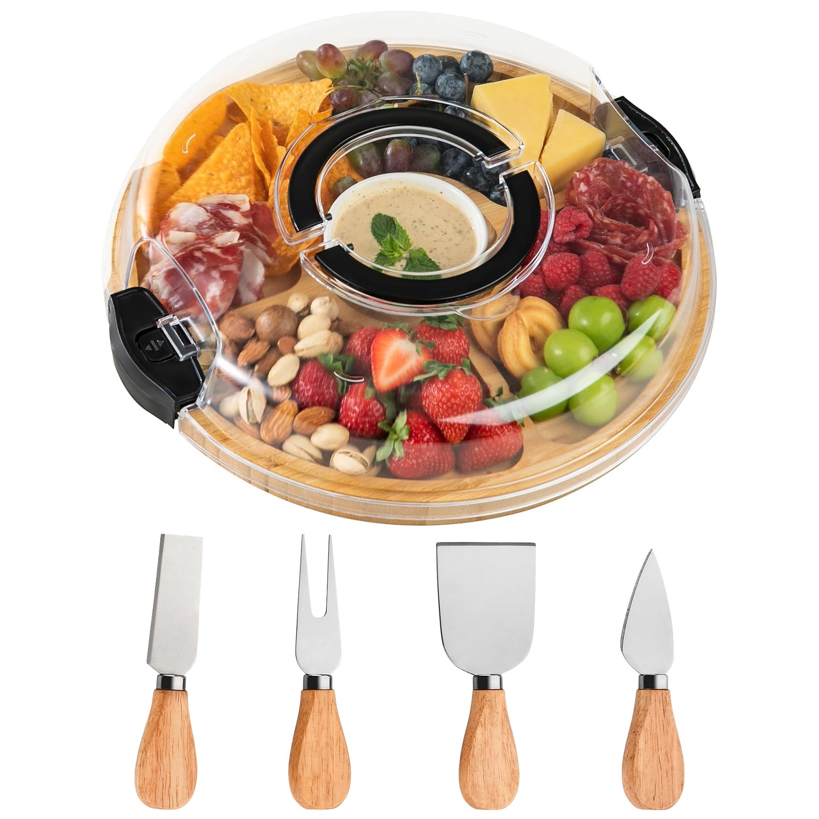 GIRACOA Charcuterie Board with Clear Lid & Handle – 4 Cheese Tools ...