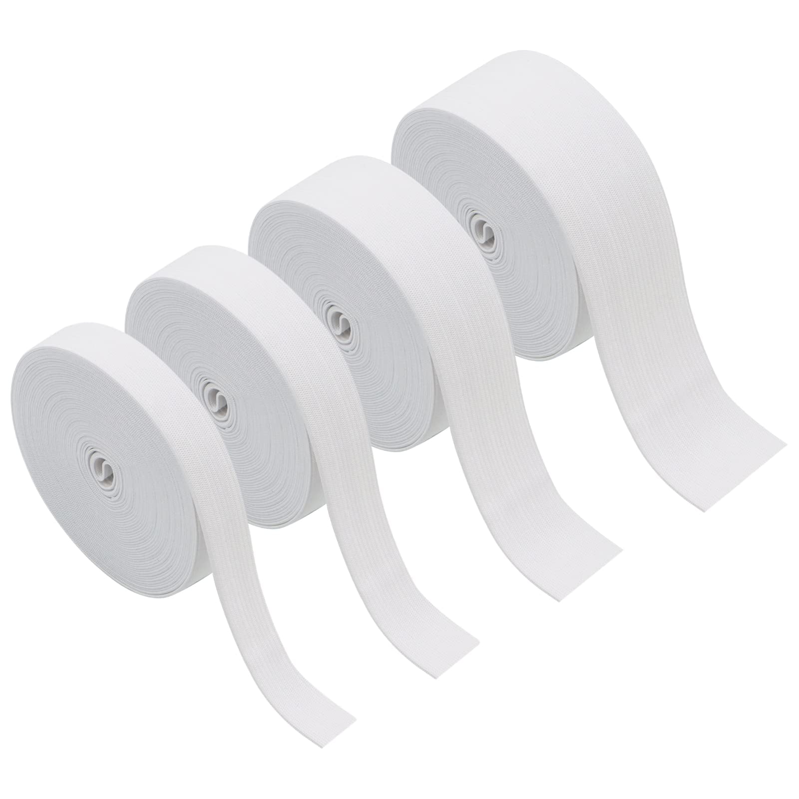 GIRACOA Pack of 4 White Elastic Bands (30 Yard), Width 15 mm, 20 mm, 30 ...