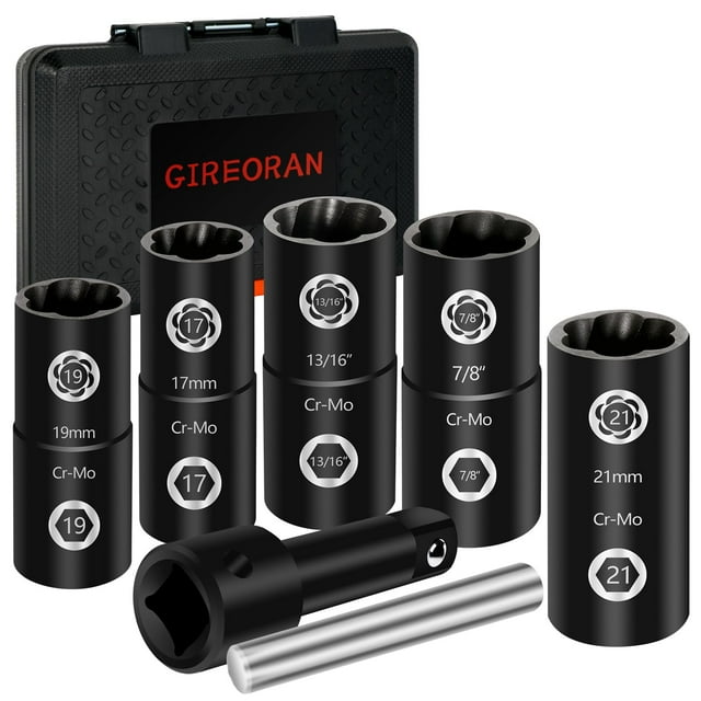 GIREORAN 2 IN 1 Lug Nut Socket Set & Lock Removal Kit, 7 Piece Flip ...