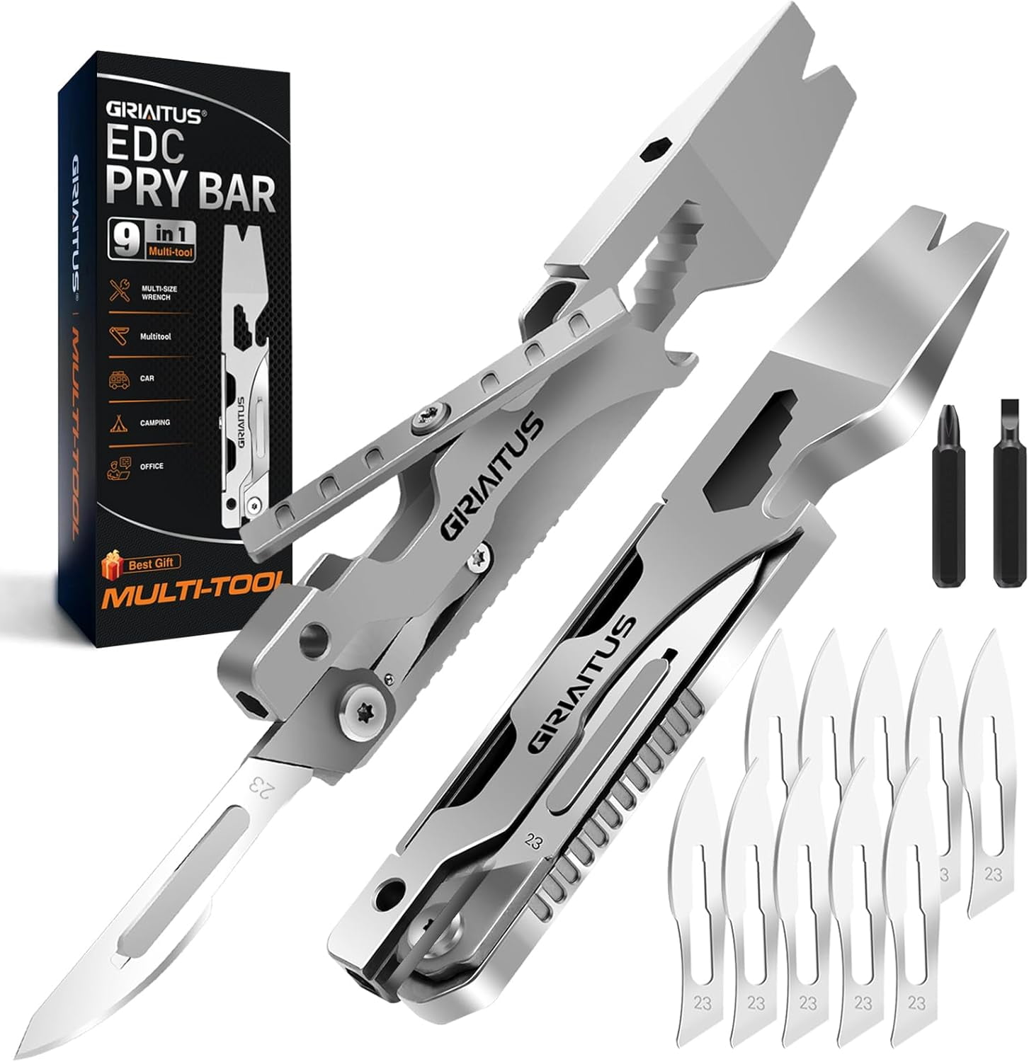 GIRIAITUS Multitool Pry Bar Tool with Multitool Knife, Bottle Opener ...