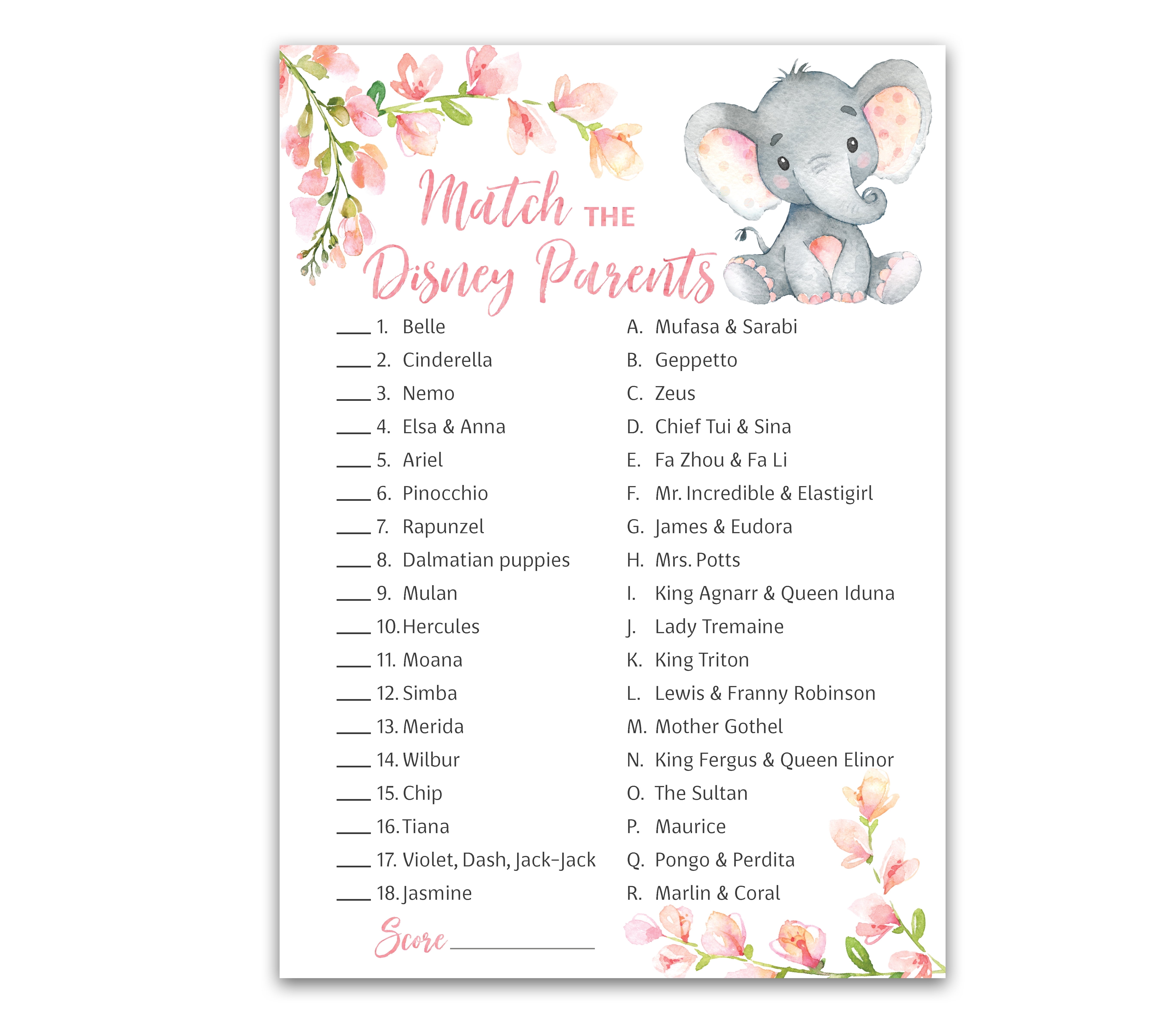 GIRL Baby Shower Game — CARTOON PARENT MATCH Baby Shower Game — Pack of ...