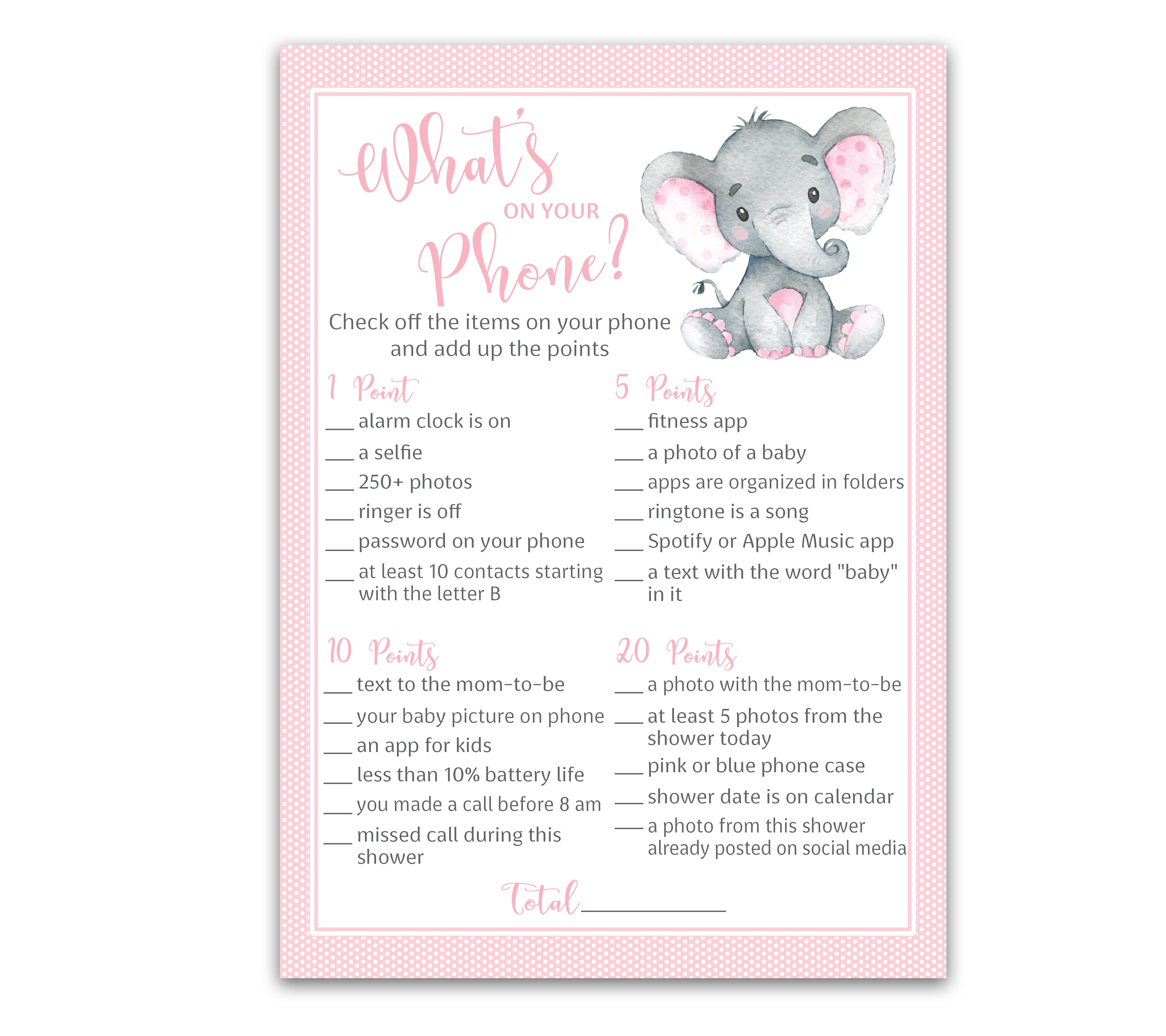 GIRL Baby Shower Game — WHAT'S ON YOUR PHONE Baby Shower Game — Pack of ...