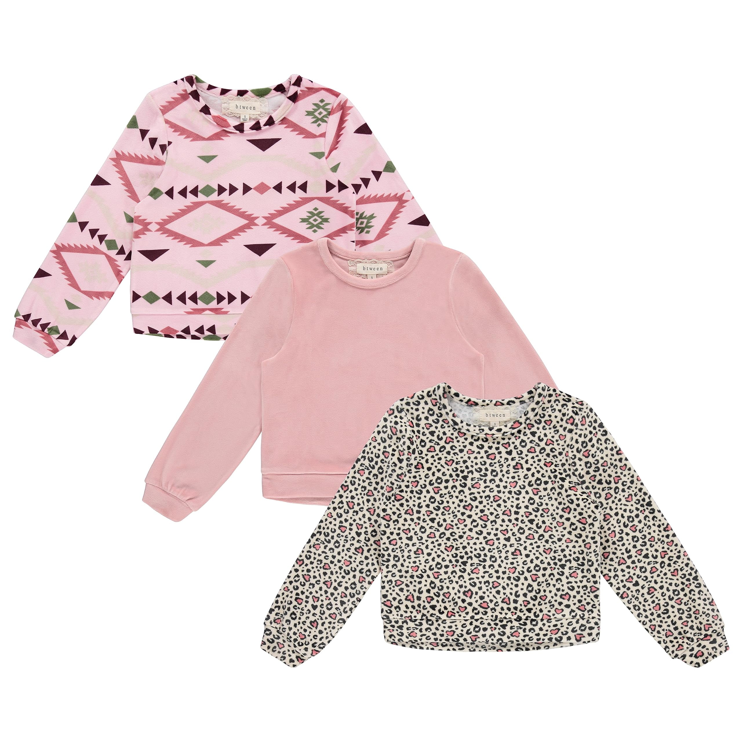 BTween 3-Piece Kids Long Sleeve Sweater Pack, Velour Comfort Sweaters ...