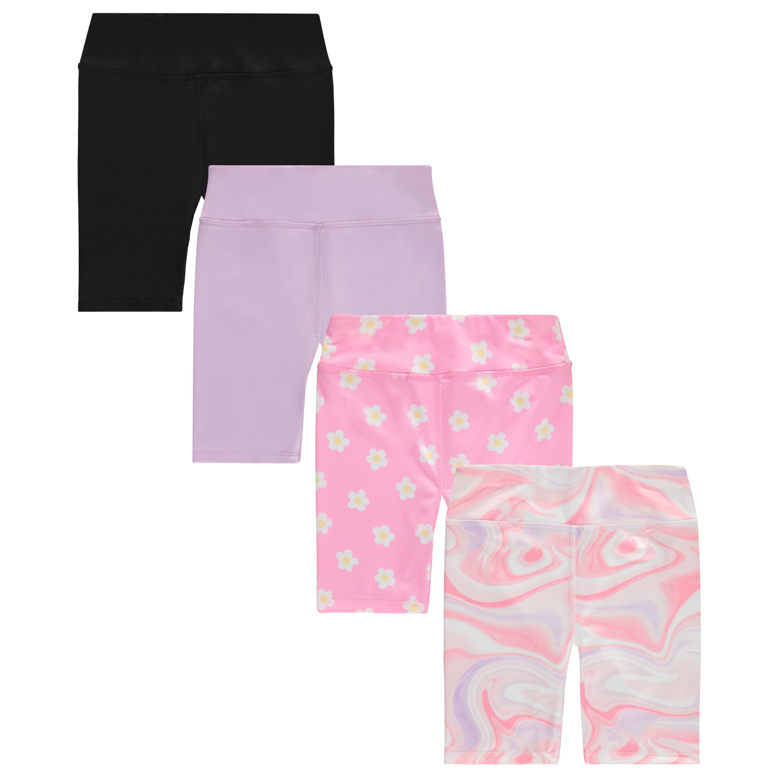 Btween Girls’ 4-Pack Bike Shorts, High-Waist, Soft, Stretchy, Solid ...