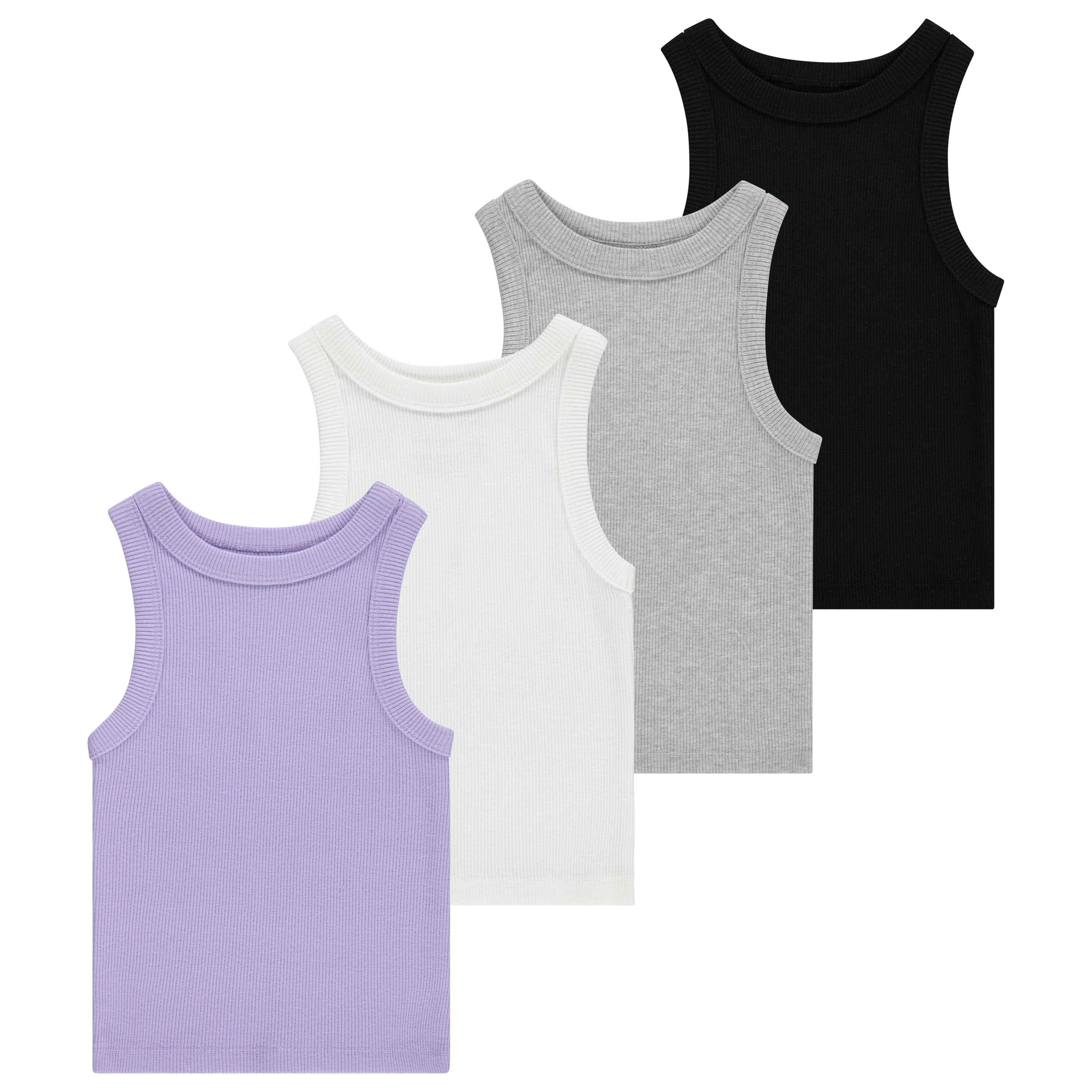 Girls' 4-Pack Ribbed Tank Tops – Sleeveless Cotton Blend Tees for ...
