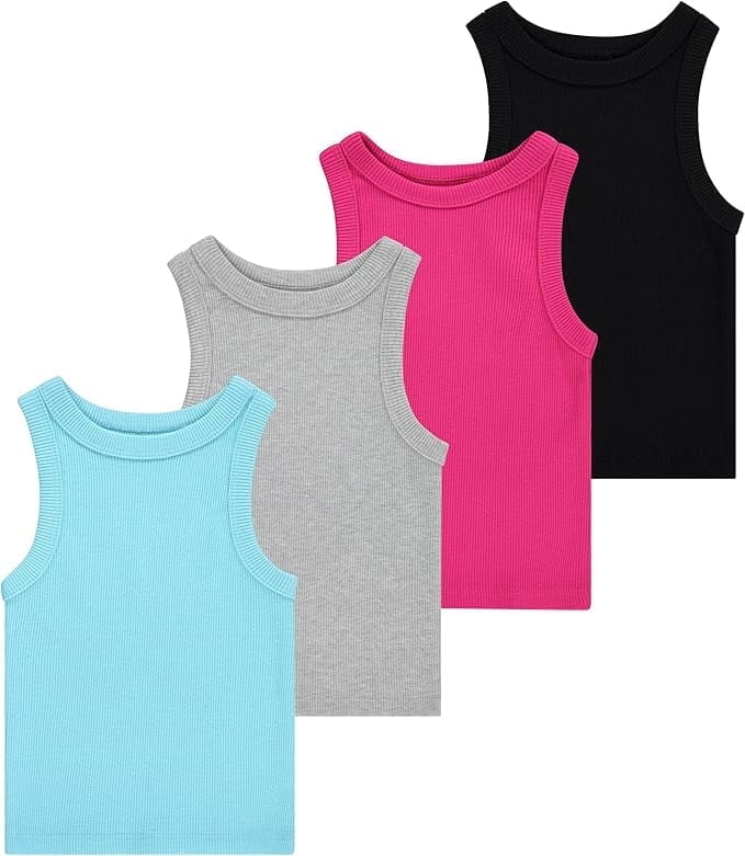 BTween Girls 4 Pack Ribbed Tank Tops Sleeveless Cotton Blend Tees for ...