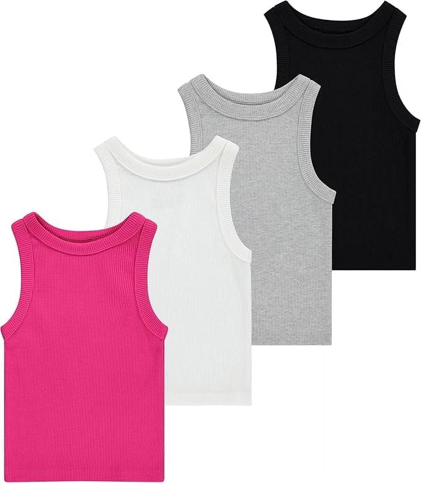 btween Girls Ribbed Tank Tops 4 Pack, Sleeveless Cotton Blend Tees ...